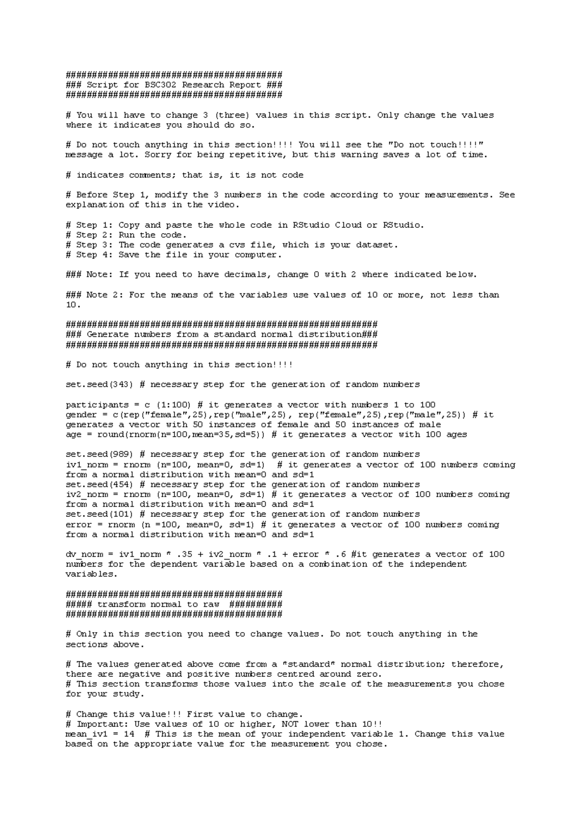 Laboratory Report Script To Simulate Data - Script for BSC302 Research ...
