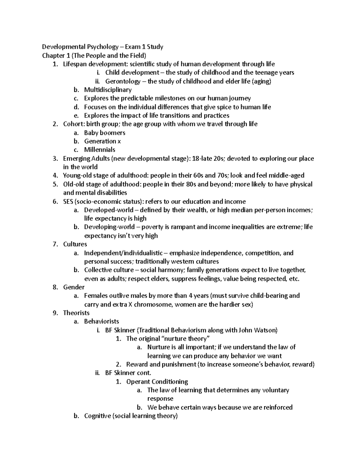 Developmental Psychology – Exam 1 Study - Developmental Psychology ...