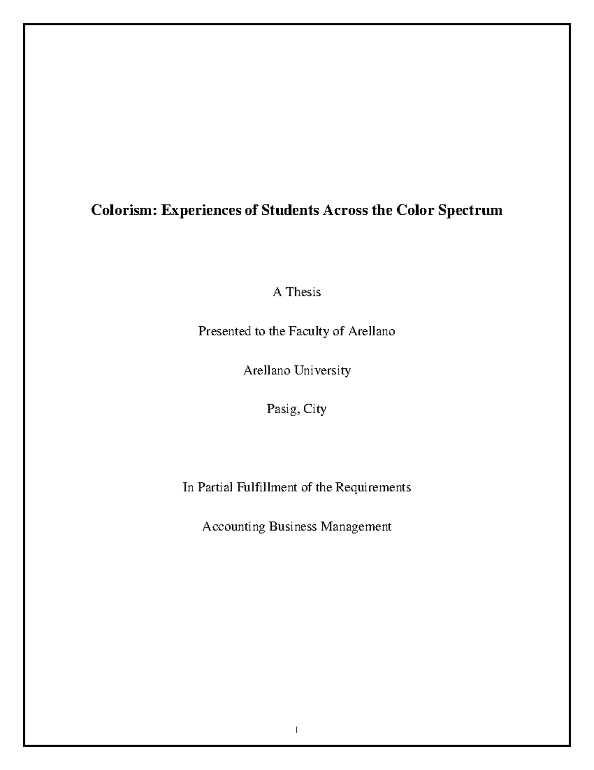 Research Paper - I Colorism: Experiences of Students Across the Color ...