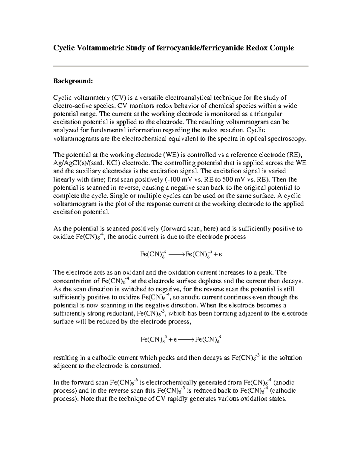 Cyclic voltammetric study of ferrocyanid - Cyclic Voltammetric Study of ...
