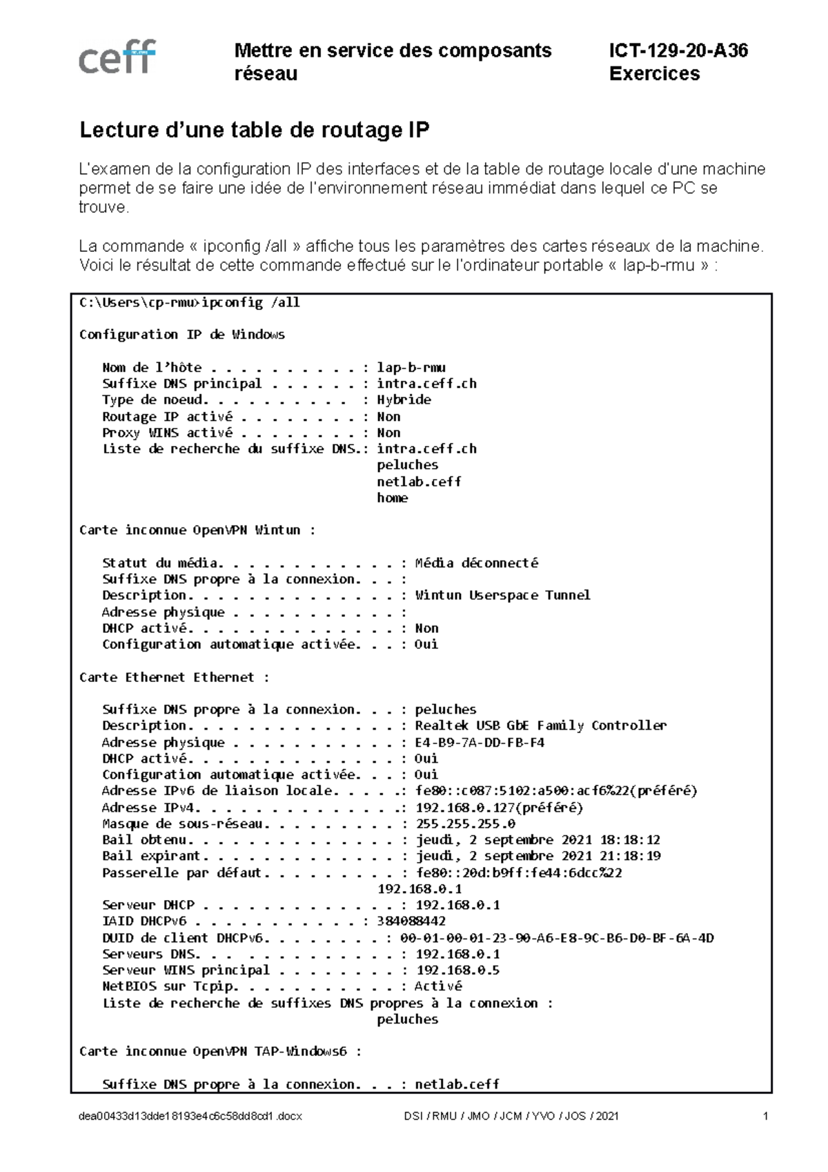 ICT-129-21-A36 Table de routage IP - Mettre en service des composants ...