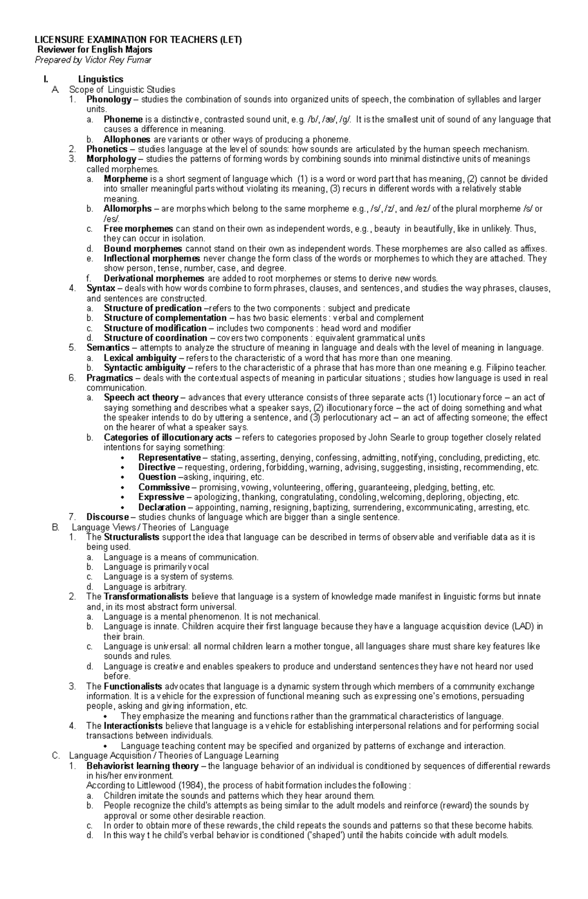 English Major - reviewer - LICENSURE EXAMINATION FOR TEACHERS (LET ...