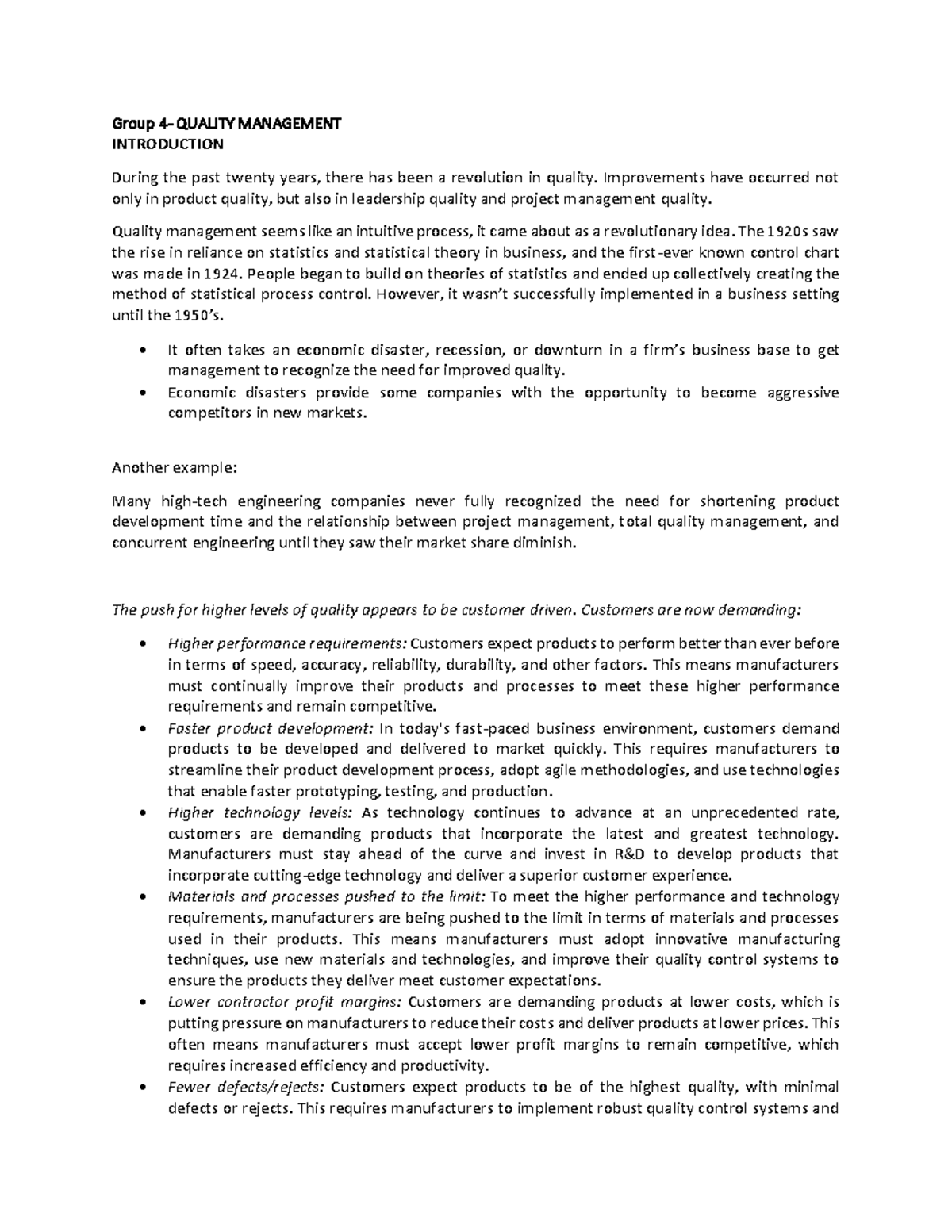 Quality Management Lecture Notes - Group 4 - QUALITY MANAGEMENT ...