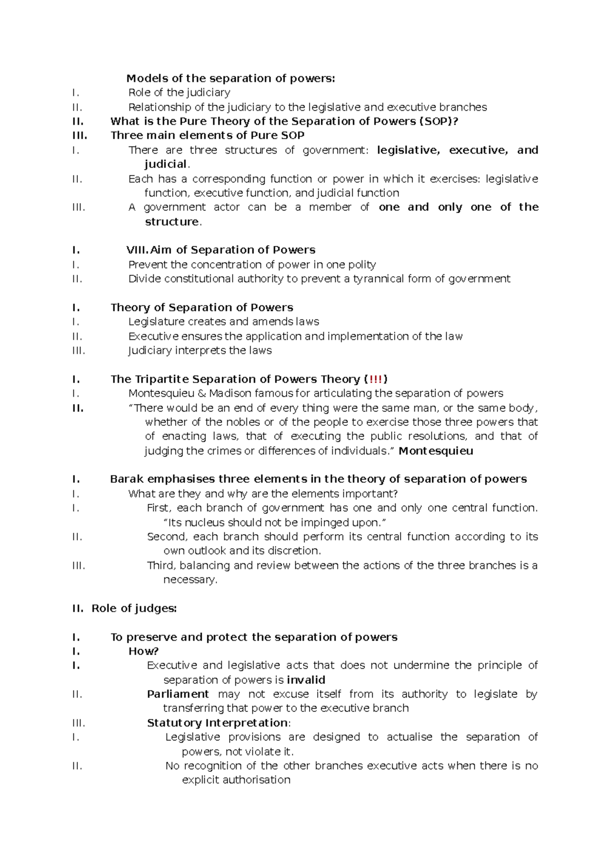 Models of the separation of powers - I. II. II. III. I. II. III. I. I ...
