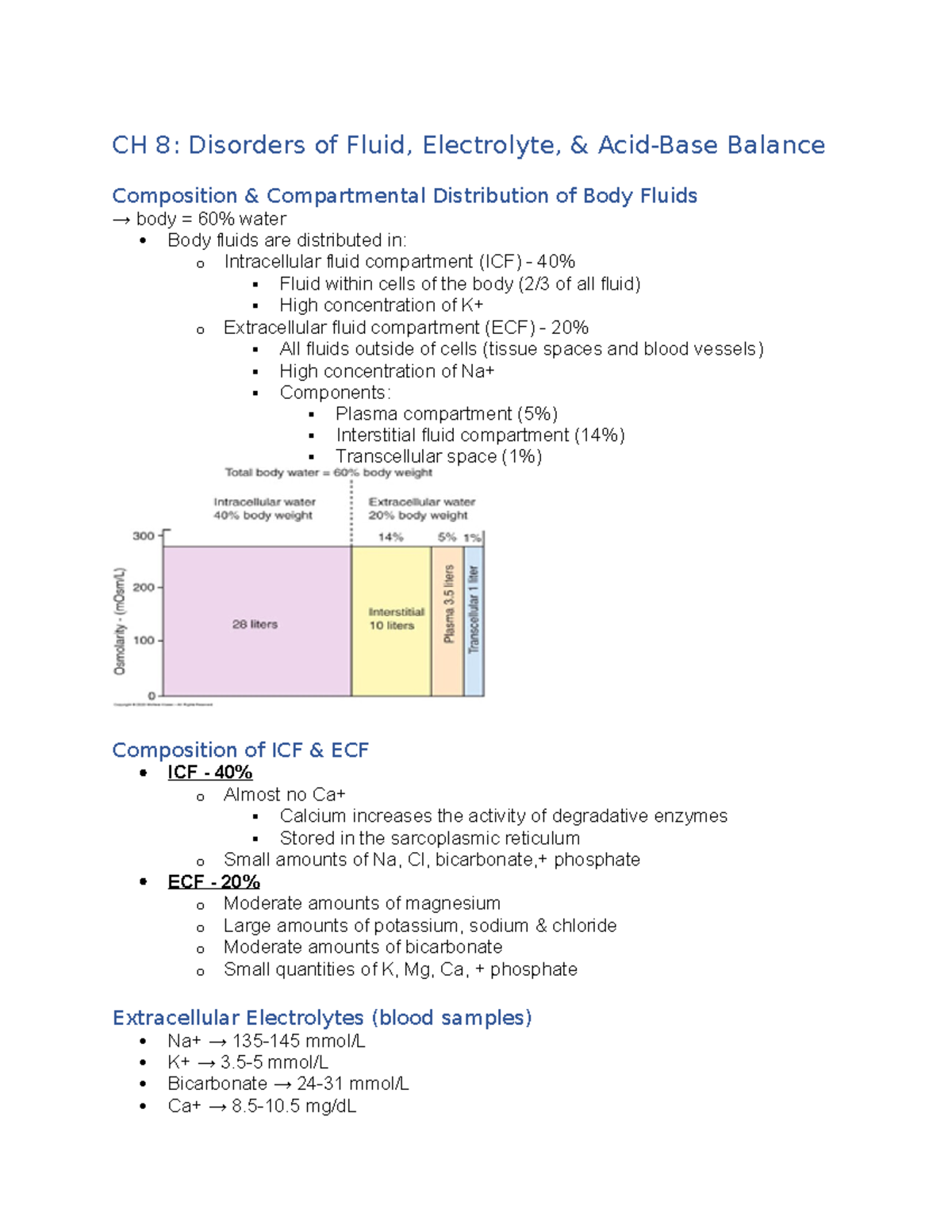 CH 8 SG - Chapter 8 Lecture notes - CH 8: Disorders of Fluid ...