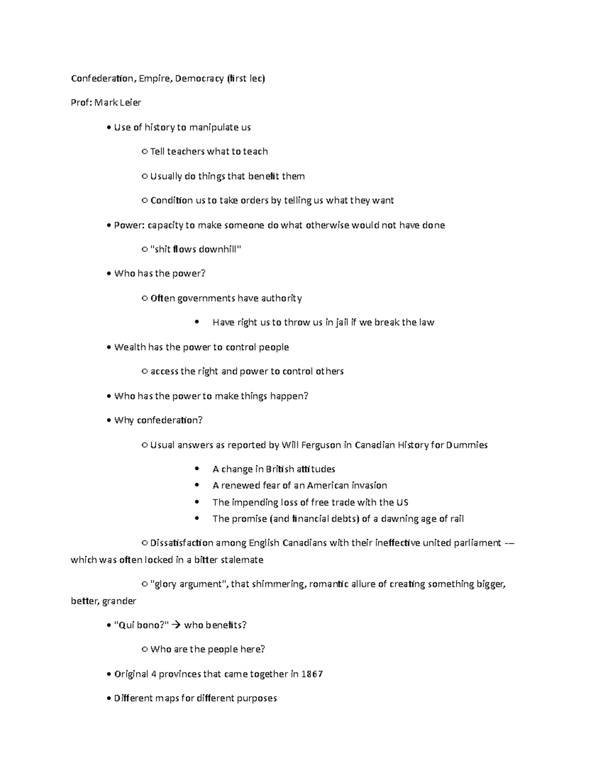 Confederation - Lecture notes 1 - Confederation, Empire, Democracy ...