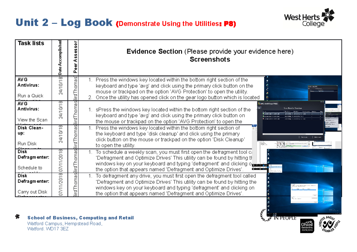 Assignment 5 P8 Log Book - Unit 2 – Log Book (Demonstrate Using the ...