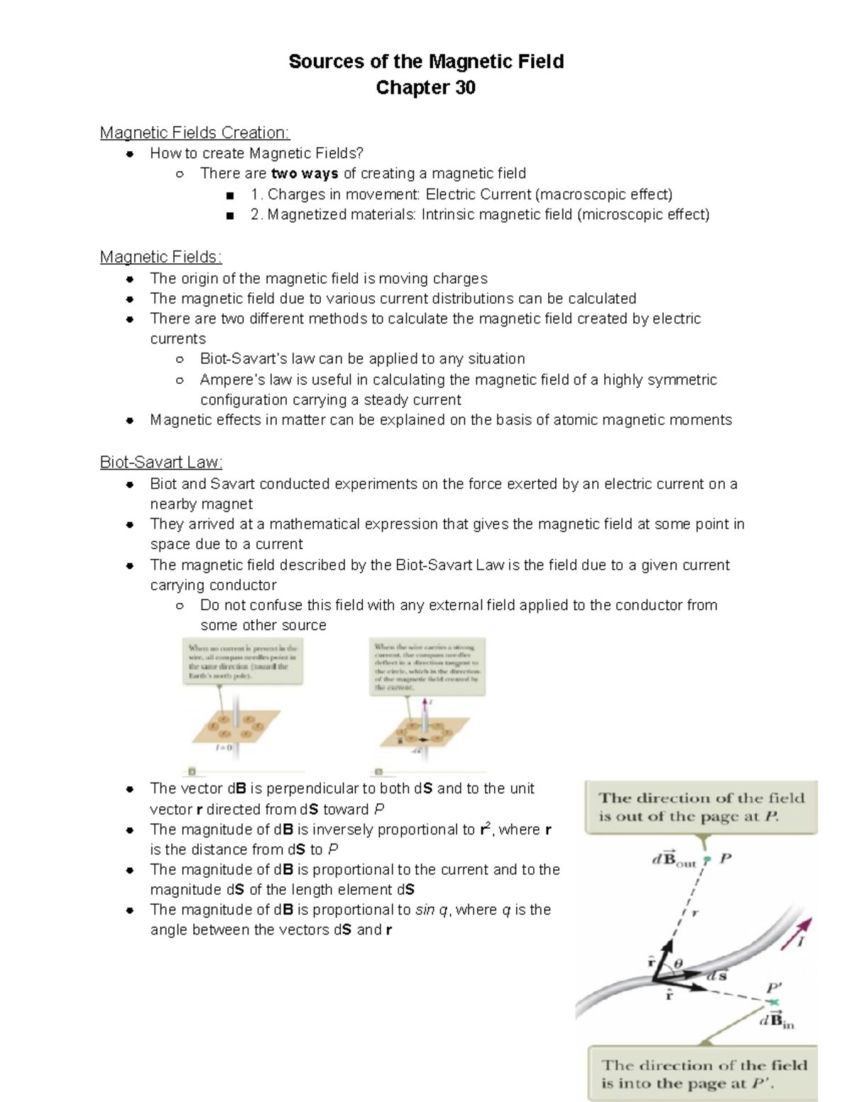 Chp.30-sources of magnetic field - Chapter 30 Magnetic Fields Creation ...