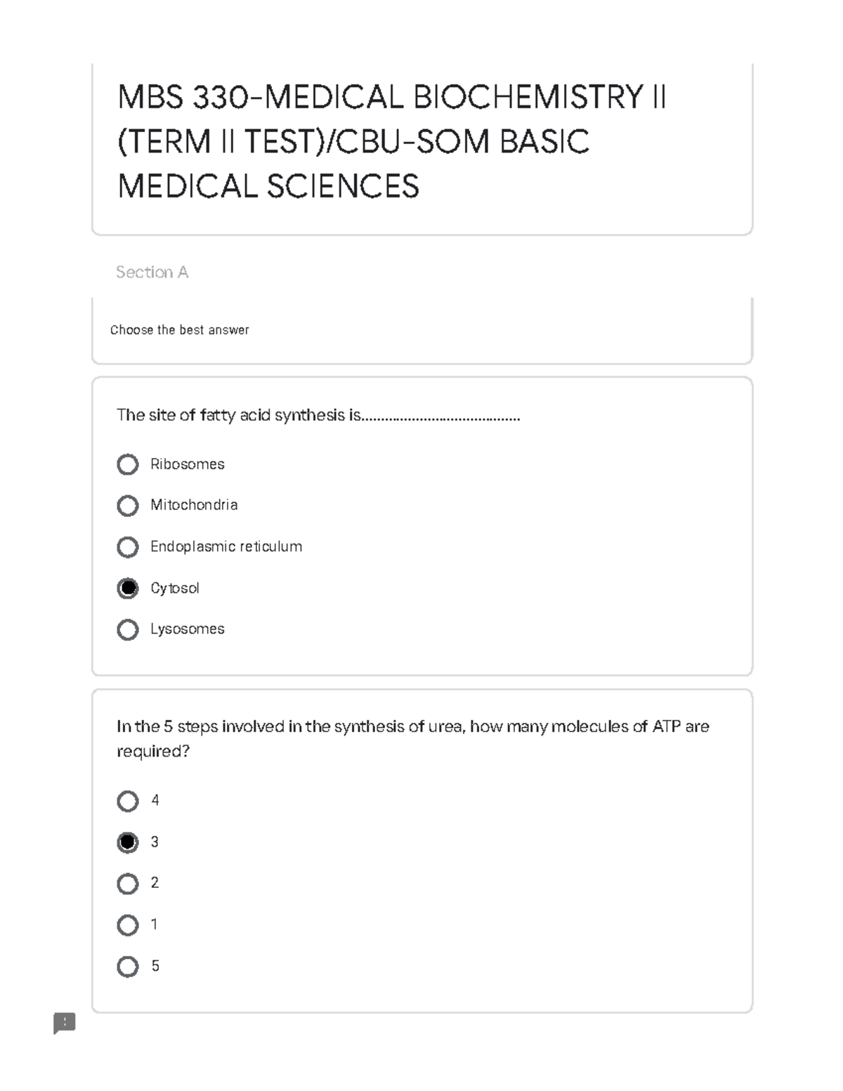 Biochemistry Test 2 2021.pdf section A answered - Section A Choose the ...
