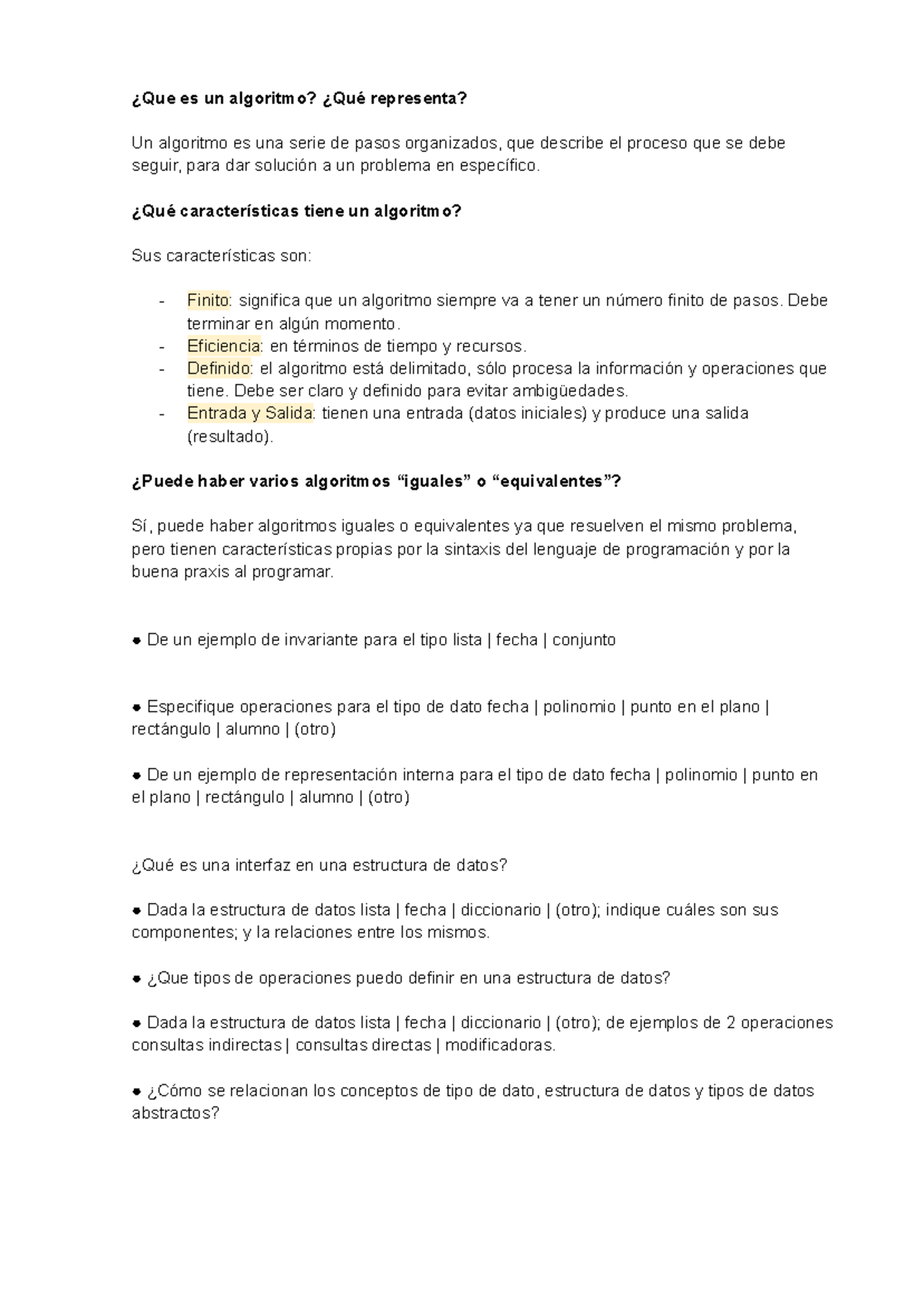 Estructura de Datos - Apunte - ¿Que es un algoritmo? ¿Qué representa ...