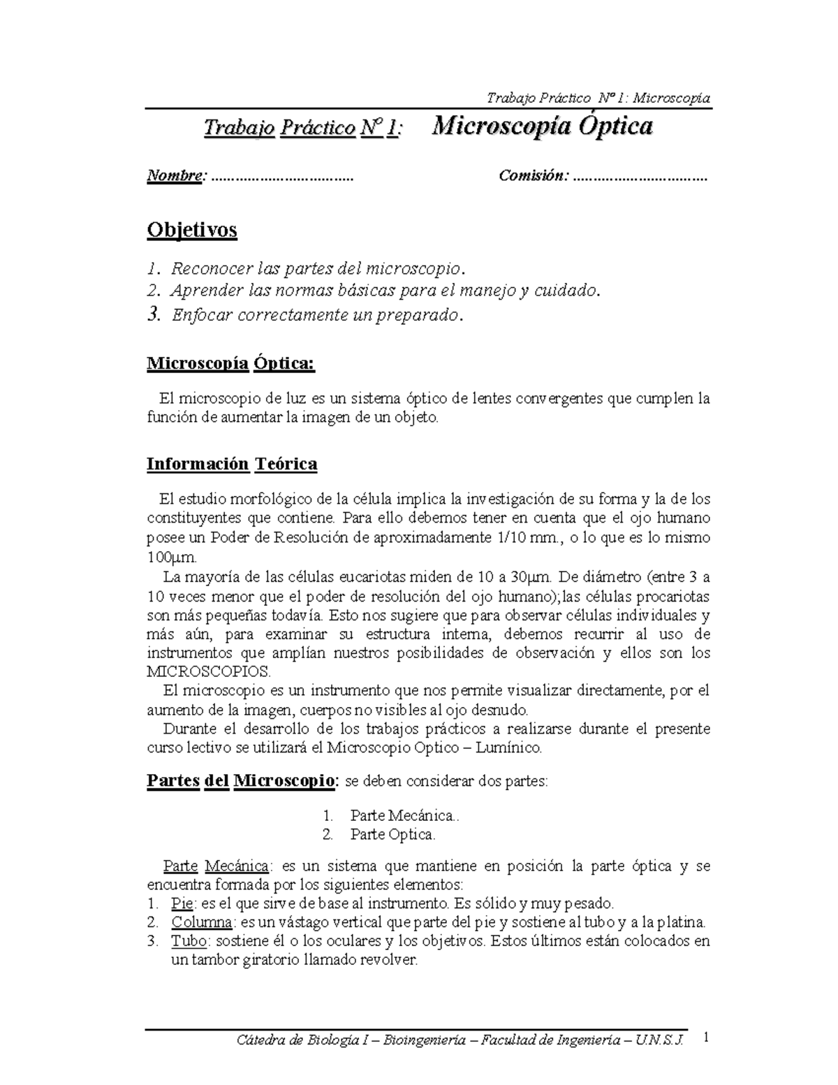 Unidad 1 - Microscopio - T Trraabbaajjoo PPrrááccttiiccoo oo 11 ...