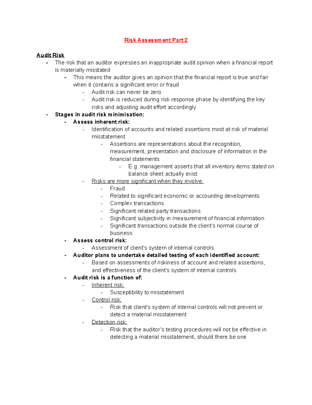Auditing Wk 3 - Risk Assessment Part 2 - Risk Assessment Part 2 Audit ... Auditing Wk 3 - Risk Assessment Part 2 - Risk Assessment Part 2 Audit ...