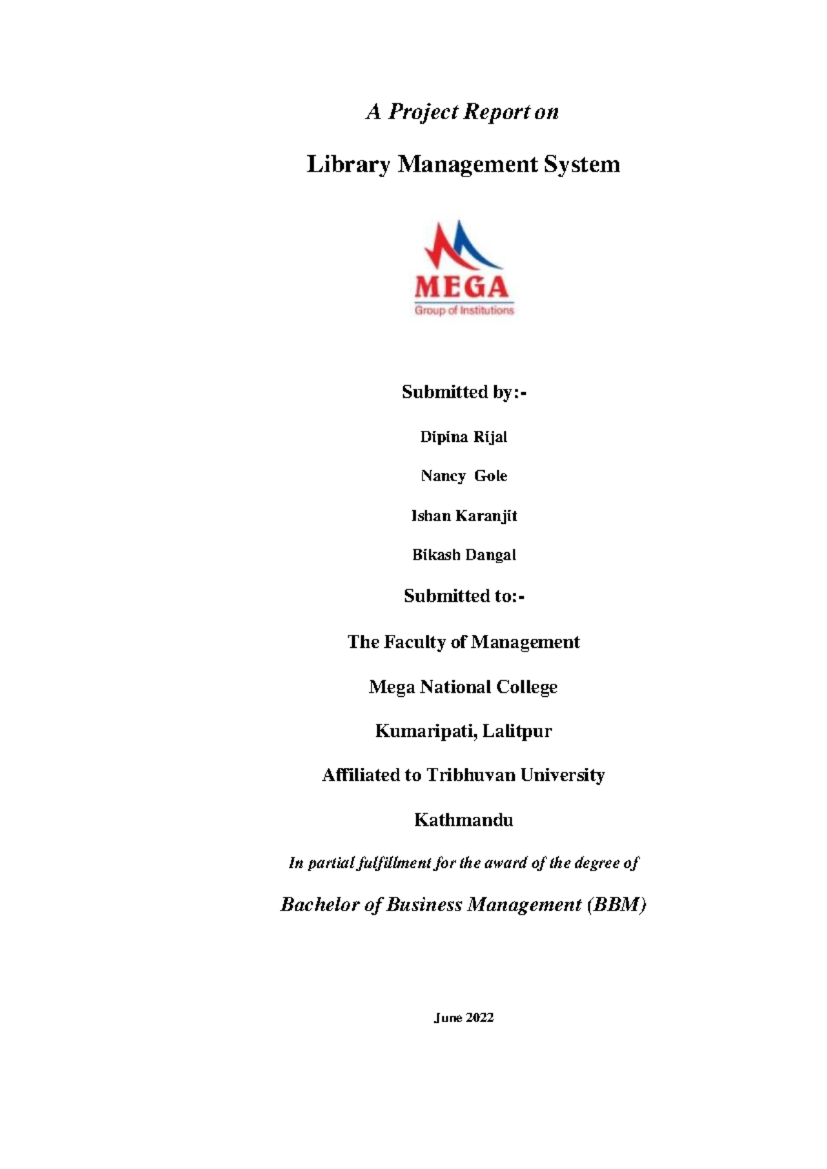 Project New-2-2 - A Project Report on Library Management System Submitted by:- Dipina Rijal ...