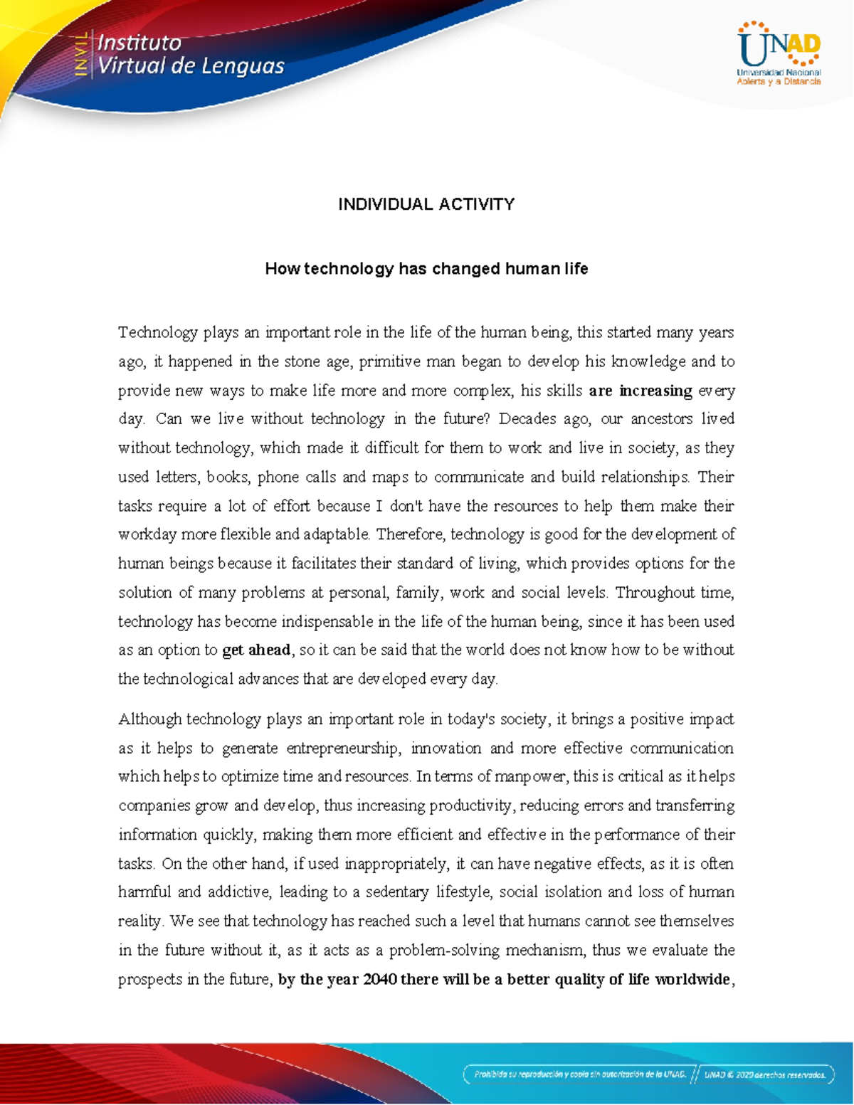 Technology and human development - INDIVIDUAL ACTIVITY How technology ...