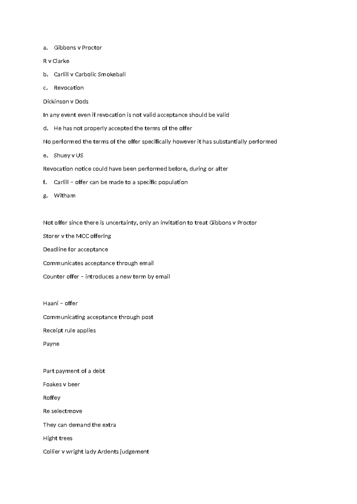 Dec Mock Answer plans - a. Gibbons v Proctor R v Clarke b. Carlill v ...