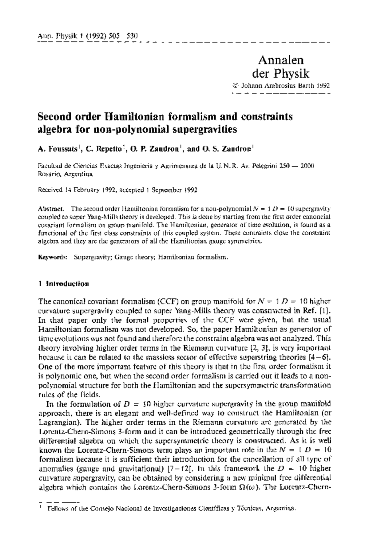Second-order Hamiltonian formalism and constraints algebra for non ...