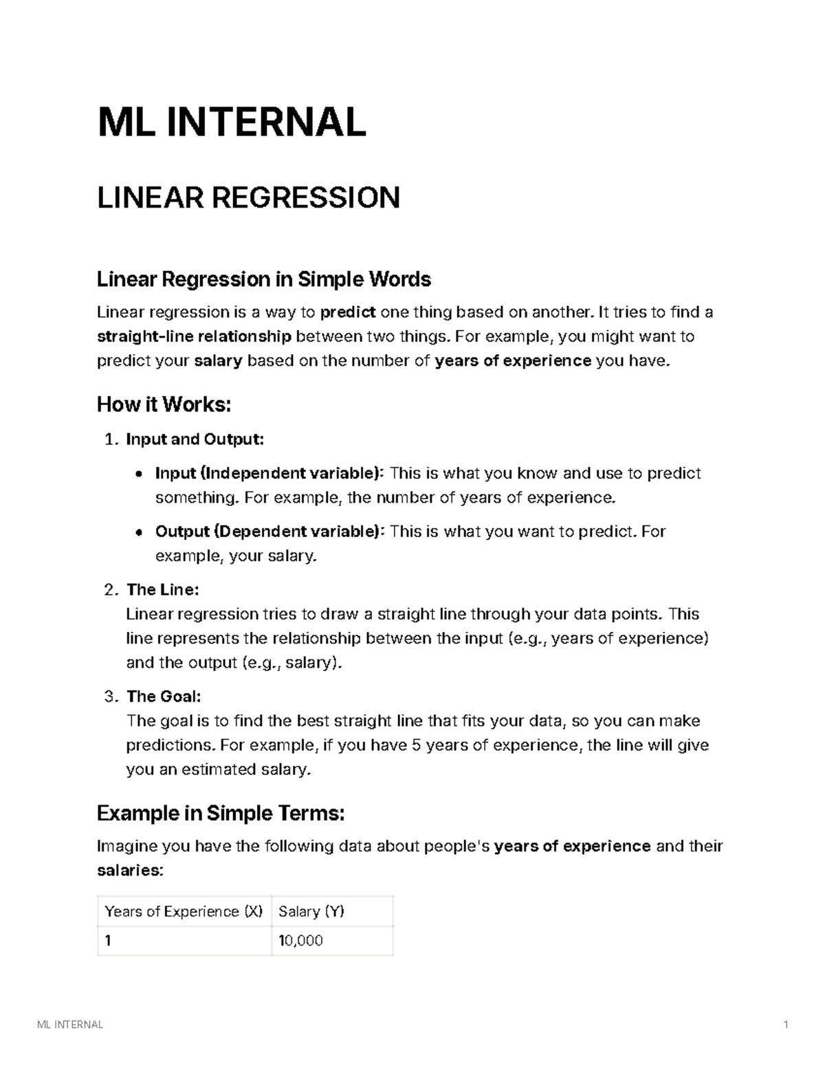 E6dacdad-04a7-437c-b087-3c3d16cd09e1 ML Internal - ML INTERNAL LINEAR REGRESSION Linear ...