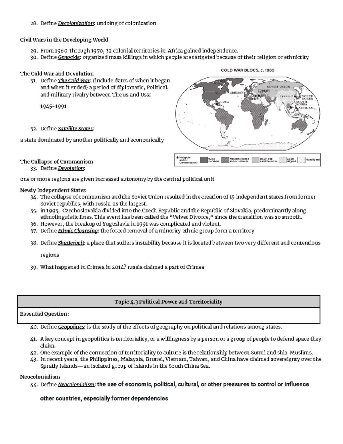 Amsco Unit 4 - Ch 8 - Google Docs 3 - Define Decolonization: undoing of ...