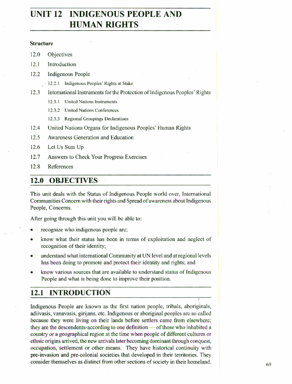 Unit-12 - UNIT 12 INDIGENOUS PEOPLE AND HUMAN RIGHTS Structure '12 ...