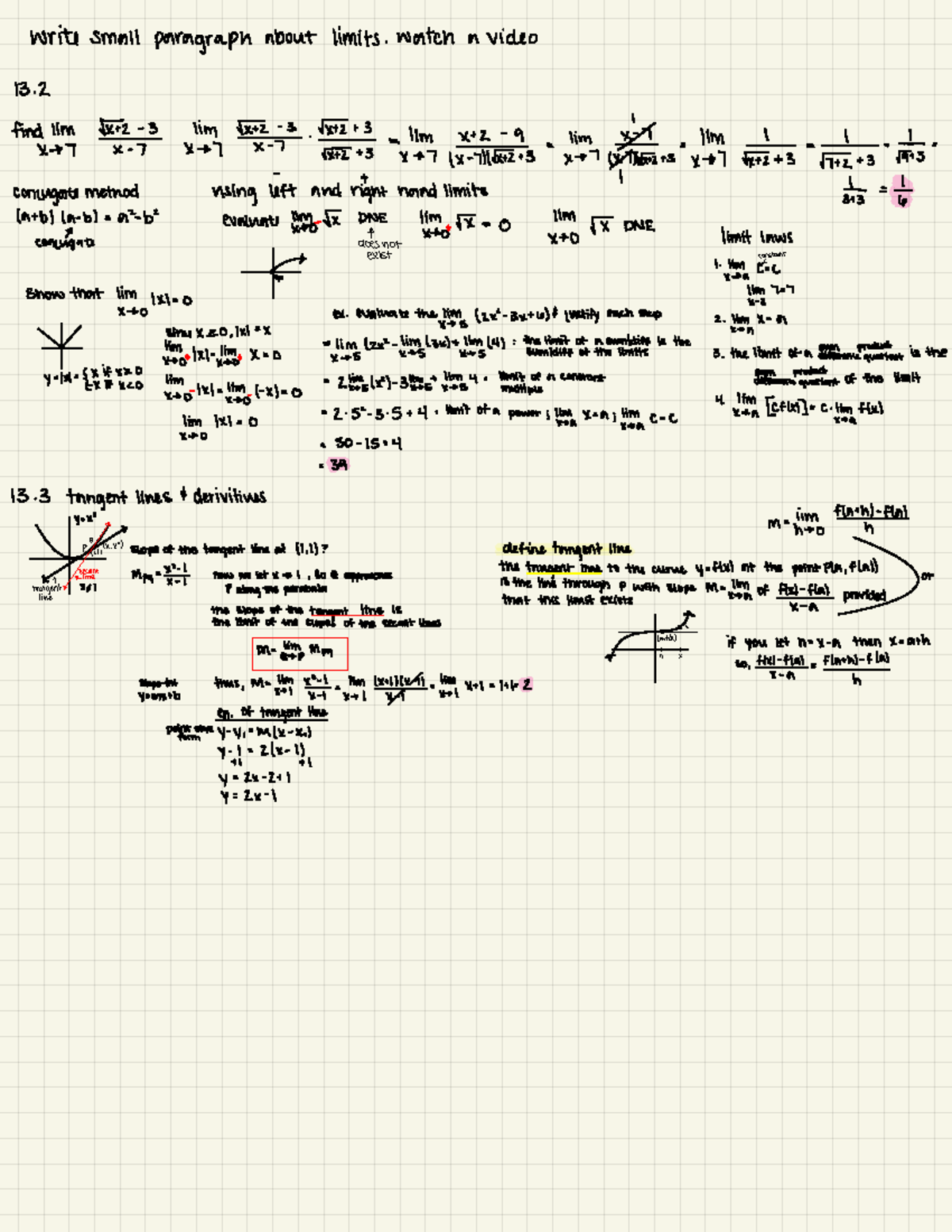 Pre-calc 12 - Tangent lines and derivatives - write small paragraph ...