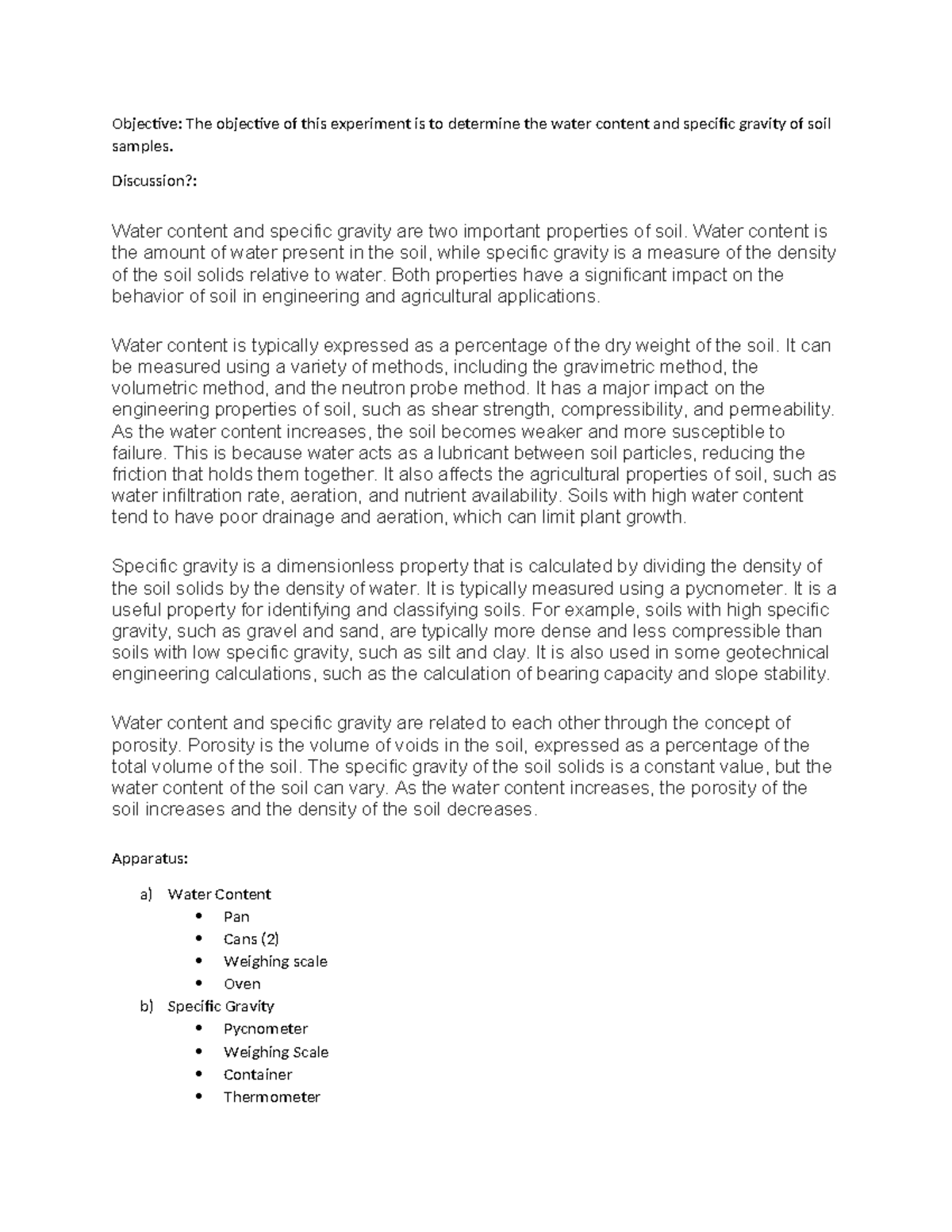 LAB 2 - SOIL MECH - Objective: The objective of this experiment is to ...