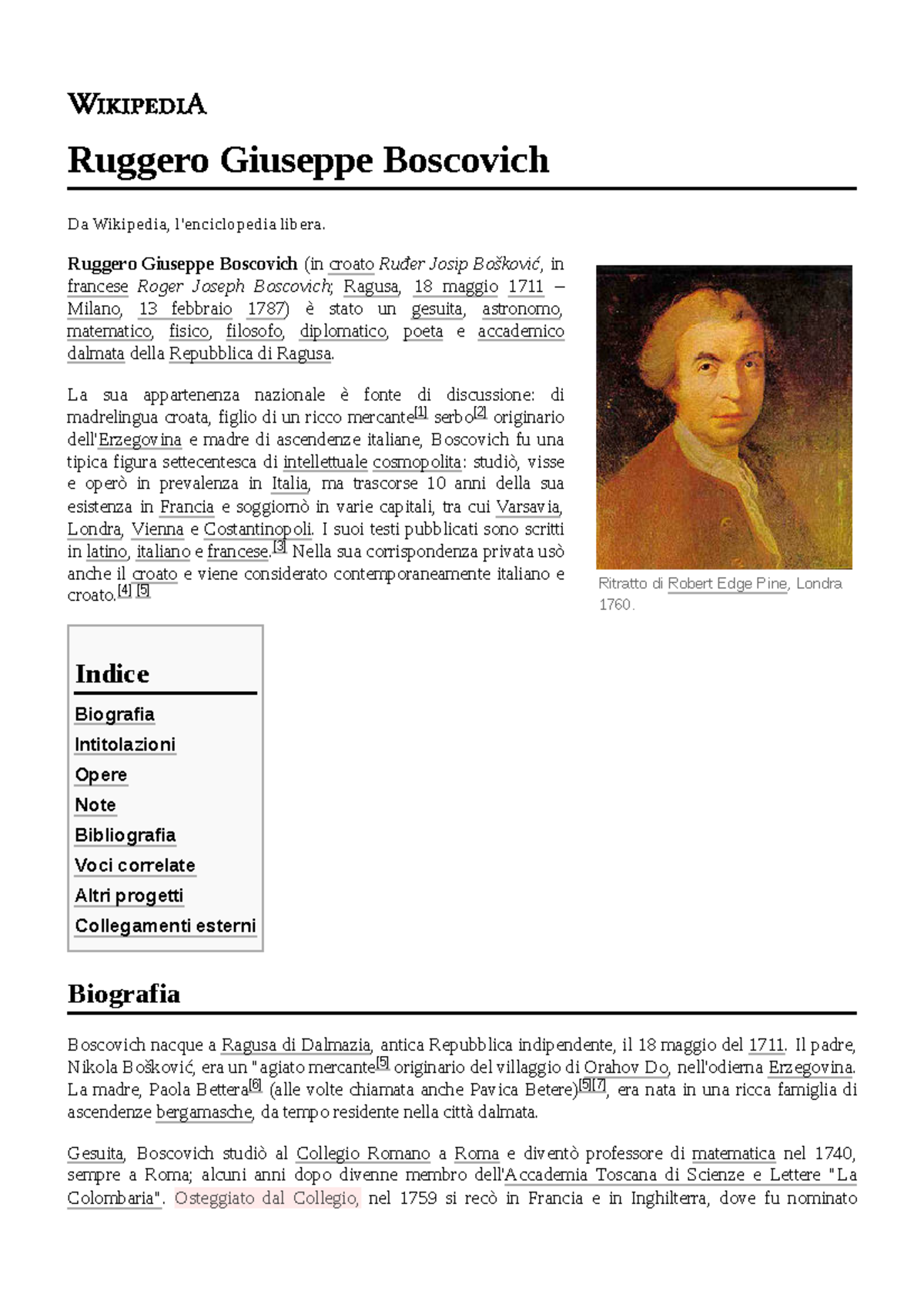 Ruggero Giuseppe Boscovich - Ritratto di Robert Edge Pine, Londra 1760 ...