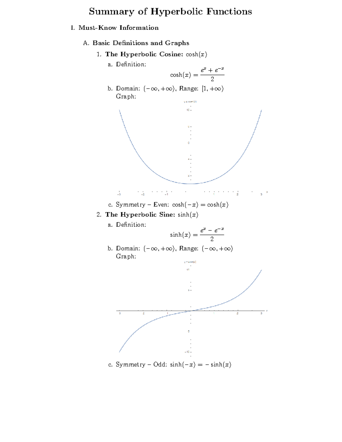 Hyperbolic - Must-Know Information A. Basic Definitions and Graphs 1 ...