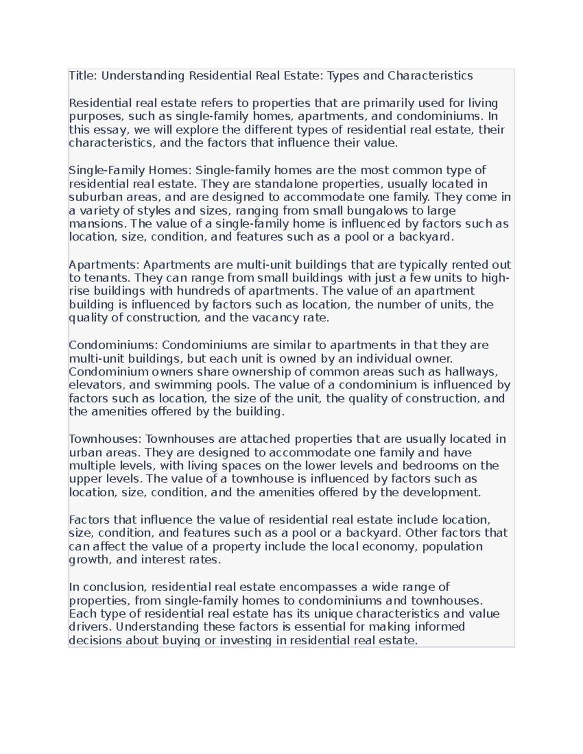 Understanding Residential Real Estate - Types and Characteristics ...