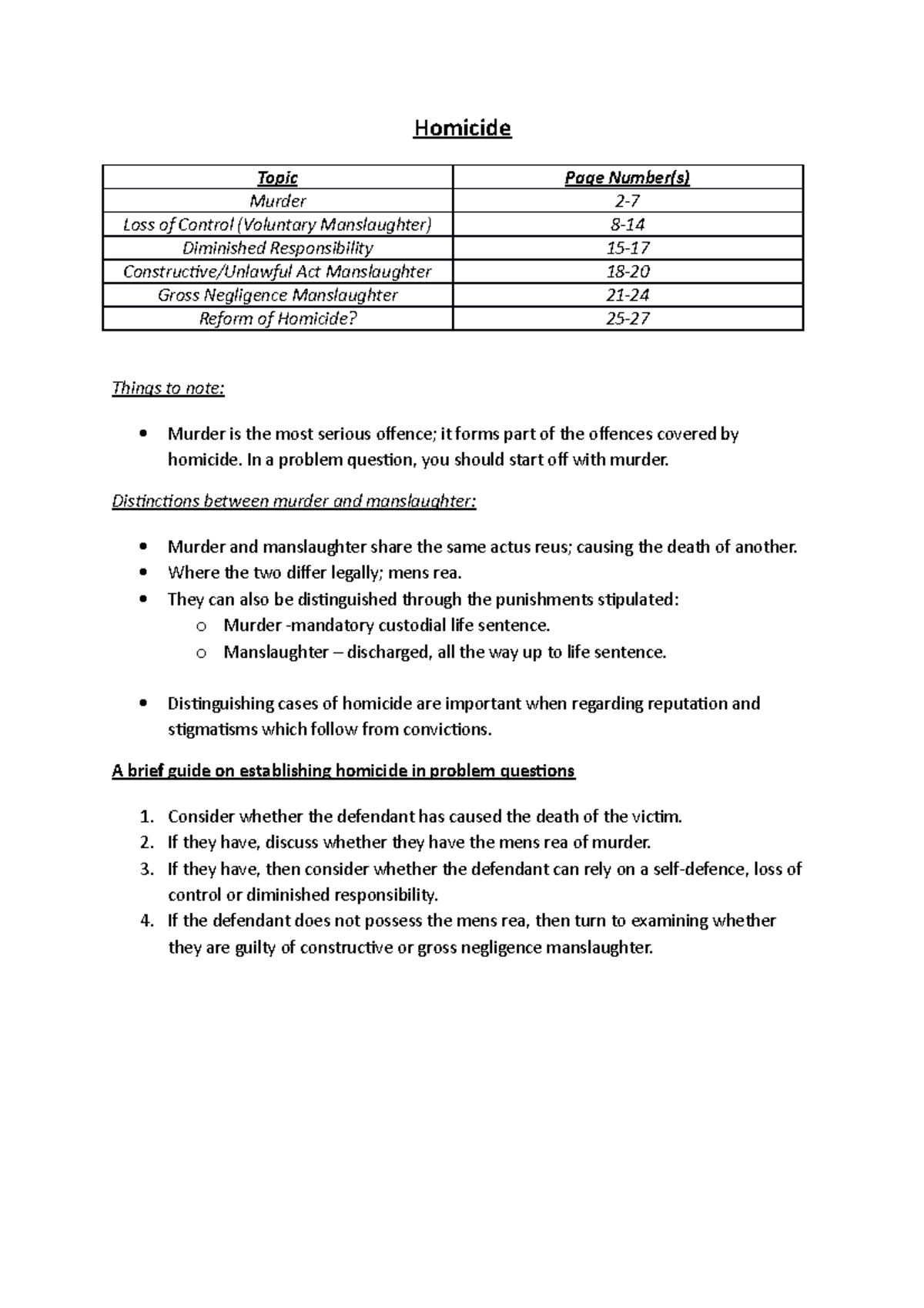 Homicide Lecture Notes - Homicide Topic Murder Loss of Control ...