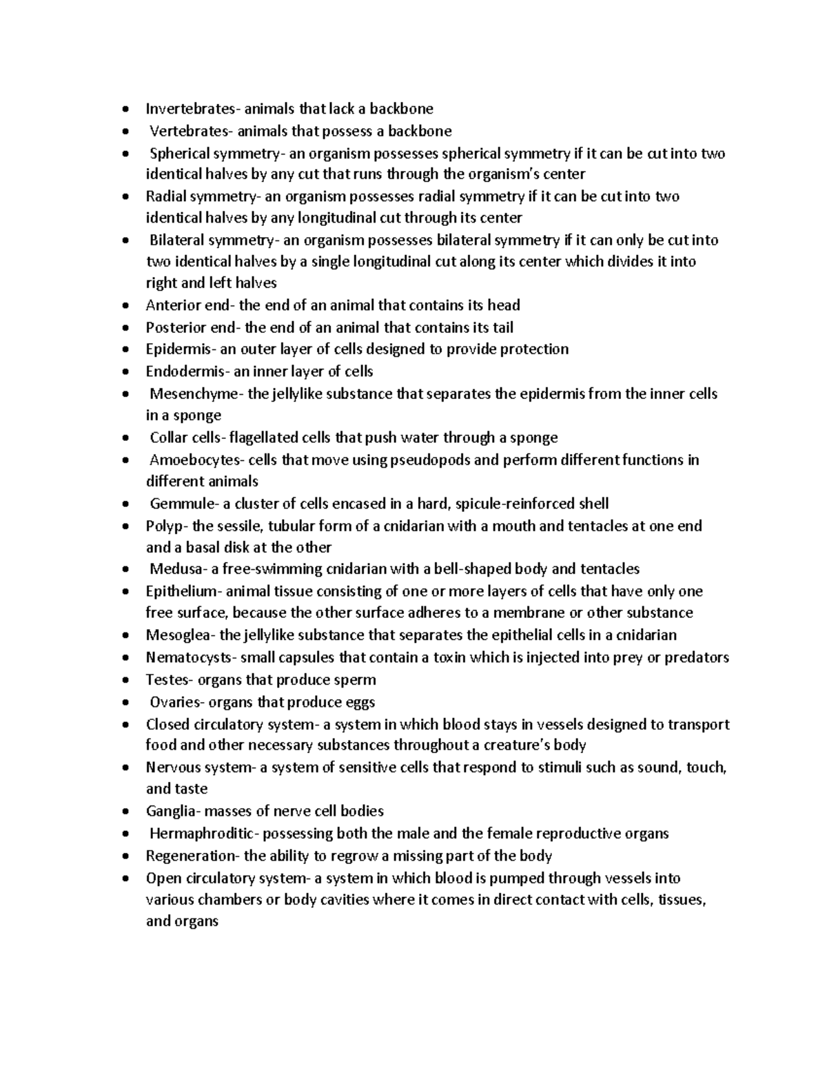 Study guide 13 - Invertebrates- animals that lack a backbone ...