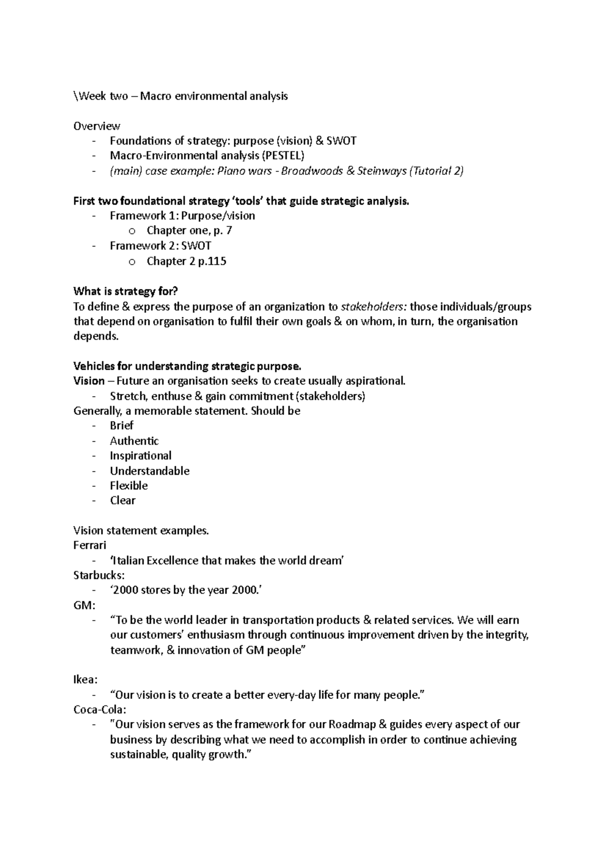 Week two – Macro environmental analysis - \Week two – Macro ...