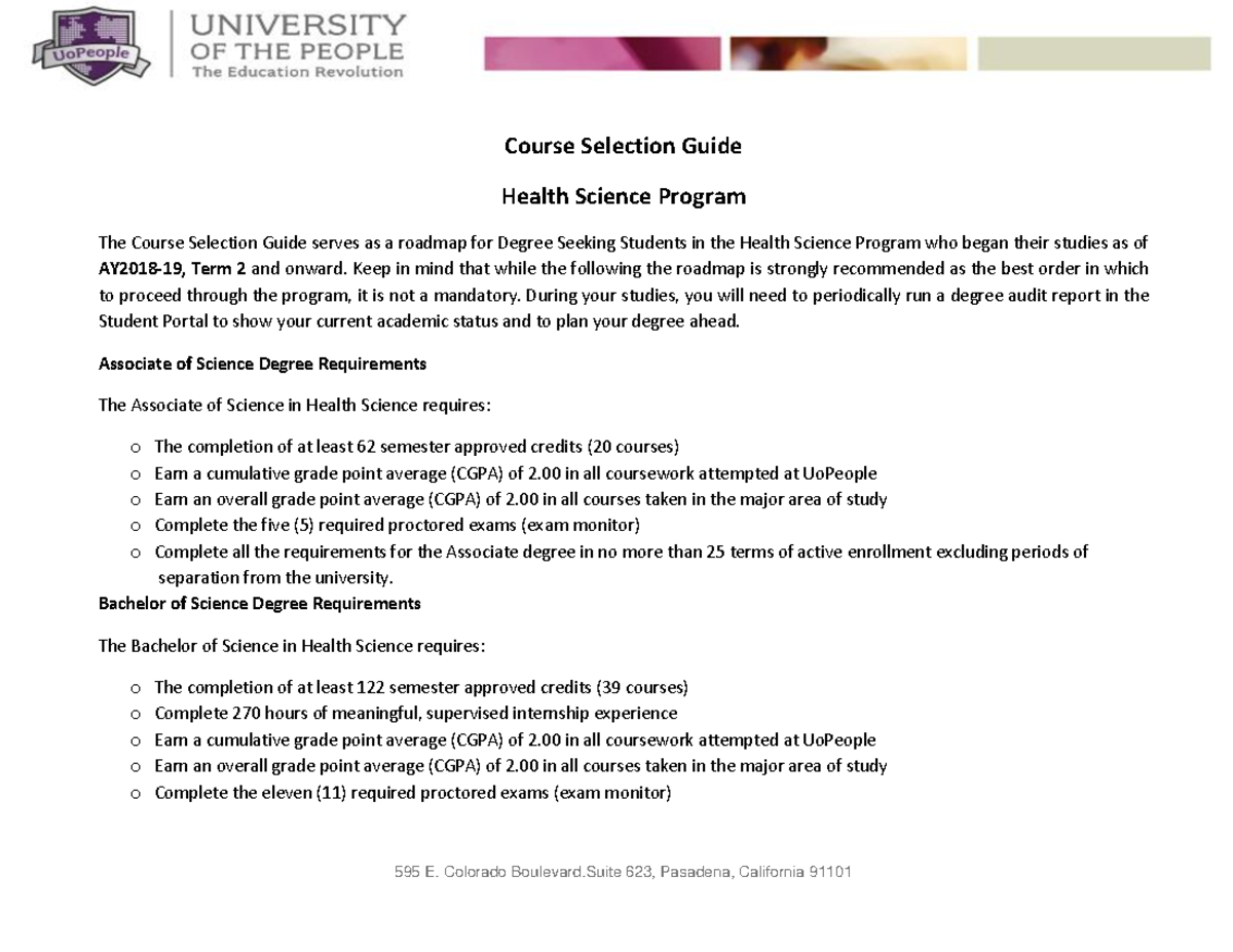 CSG Health Science Program those starting as DSS as of AY2018-19, T2 ...