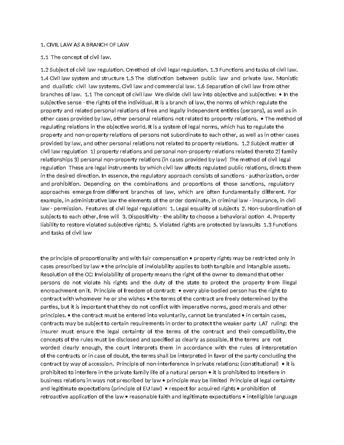 Lithuanian civil law 2 - 1. CIVIL LAW AS A BRANCH OF LAW 1 The concept of civil law. 1 Subject ...