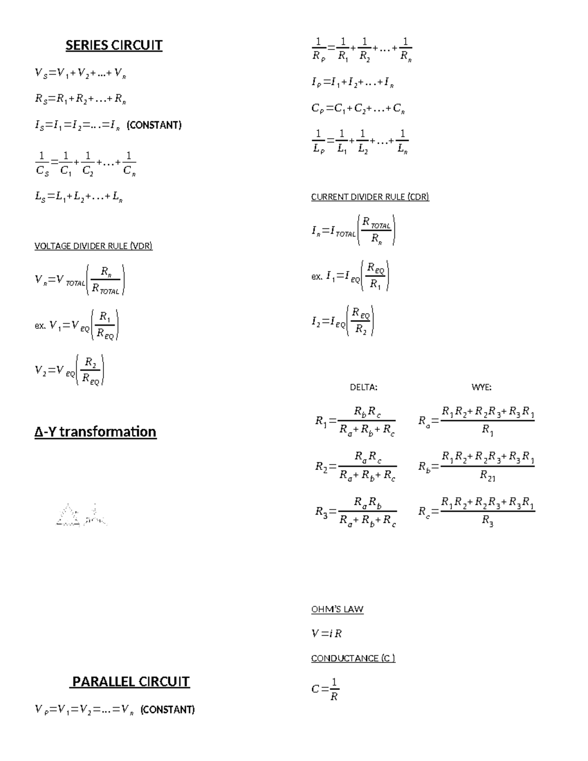 Formula-3 - formulas in basic math - ####### SERIES CIRCUIT V S =V 1 +V ...