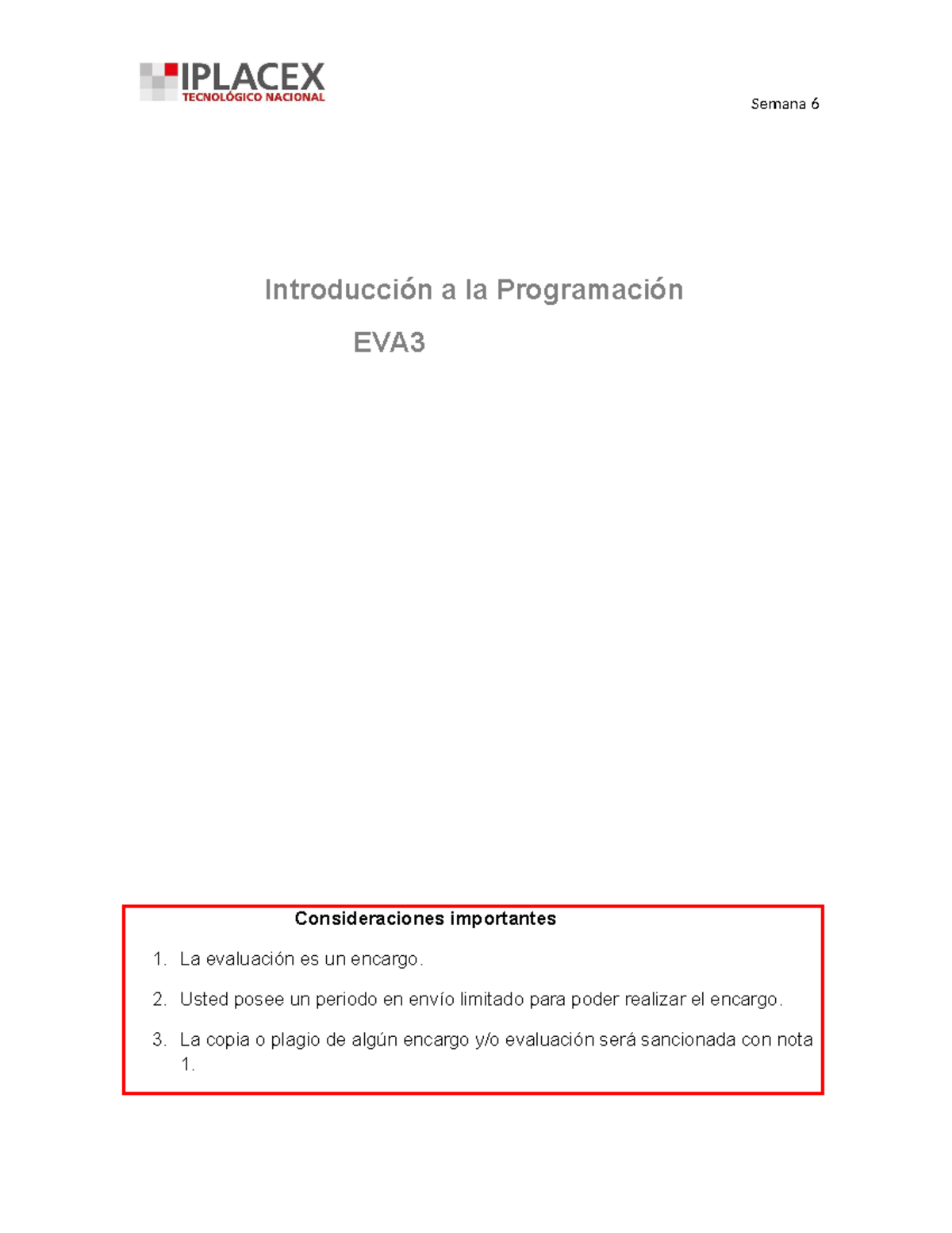 Introduccion a la programacion eva3 - Introducción a la Programación EVA Consideraciones ...