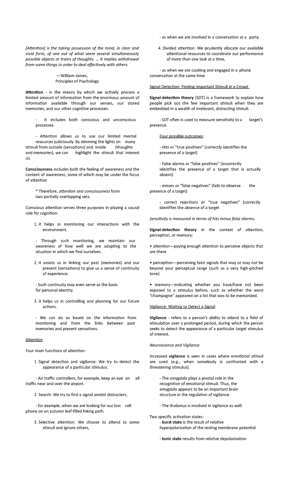 Reviewer Chapter 4 Summary Cognitive Psychology Attention Is The