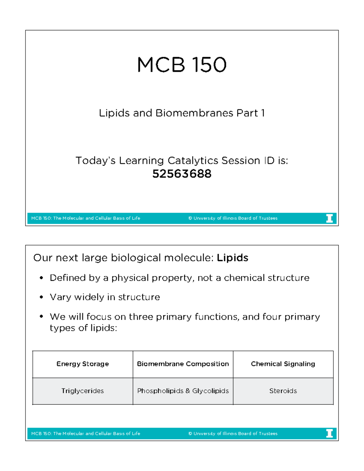 Lecture 05 full - notes - MCB 150: The Molecular and Cellular Basis of ...
