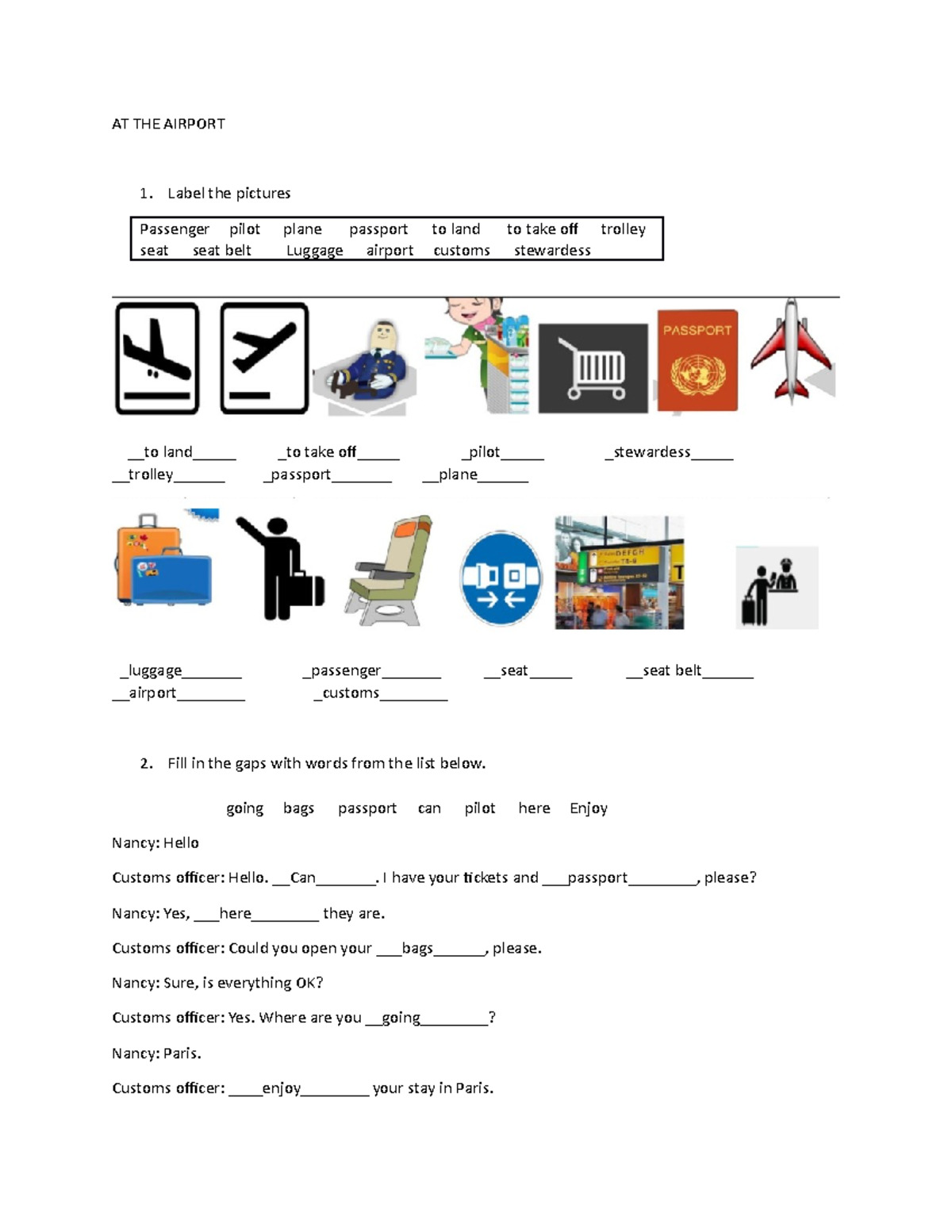 Stefani Suarez - At the Airport Worksheet 5 - AT THE AIRPORT Label the ...