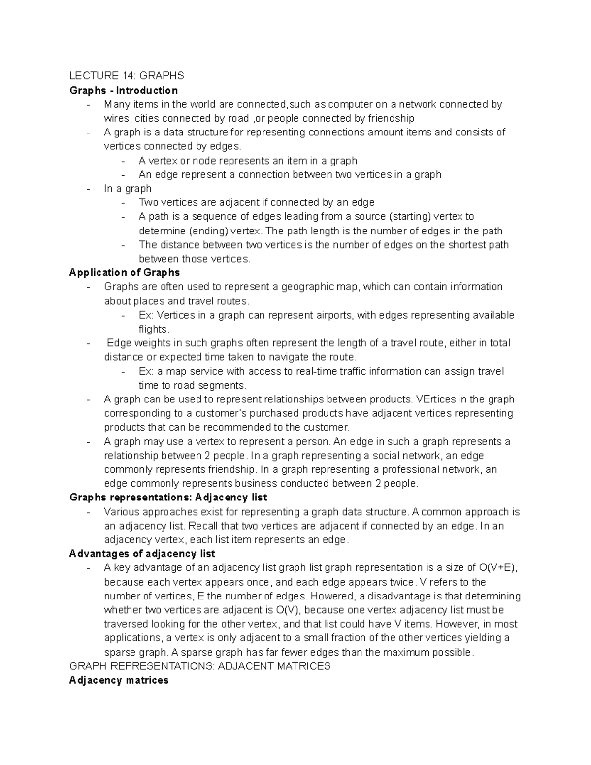 Principles of Data Structure Lecture 14 - LECTURE 14: GRAPHS Graphs ...