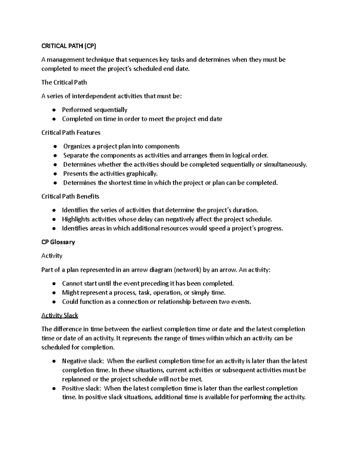 PERT CPM - its good shet - CRITICAL PATH (CP) A management technique ...