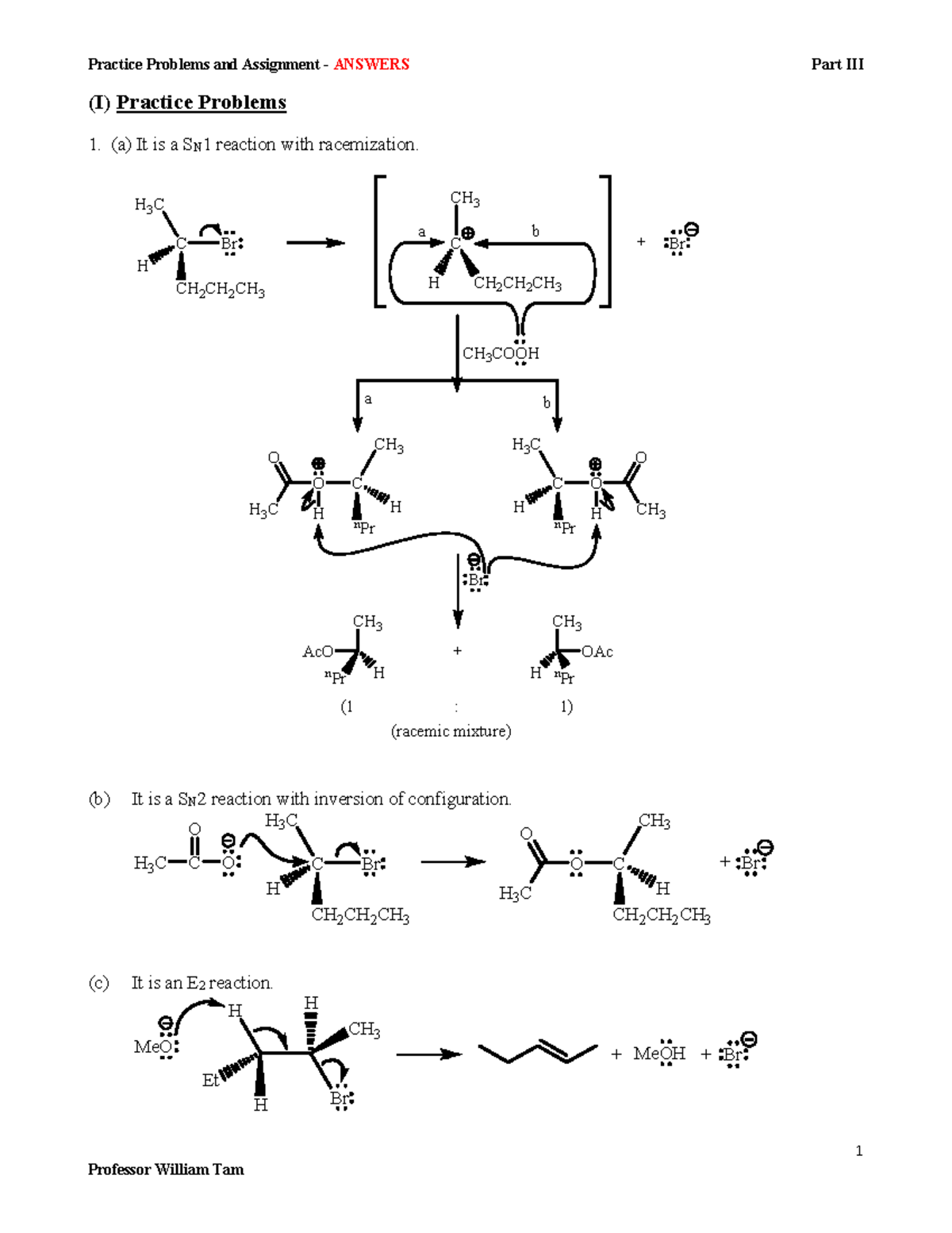 CHEM2700 Part 3-Practice Problems -Answers - 1 (I) Practice Problems 1 ...