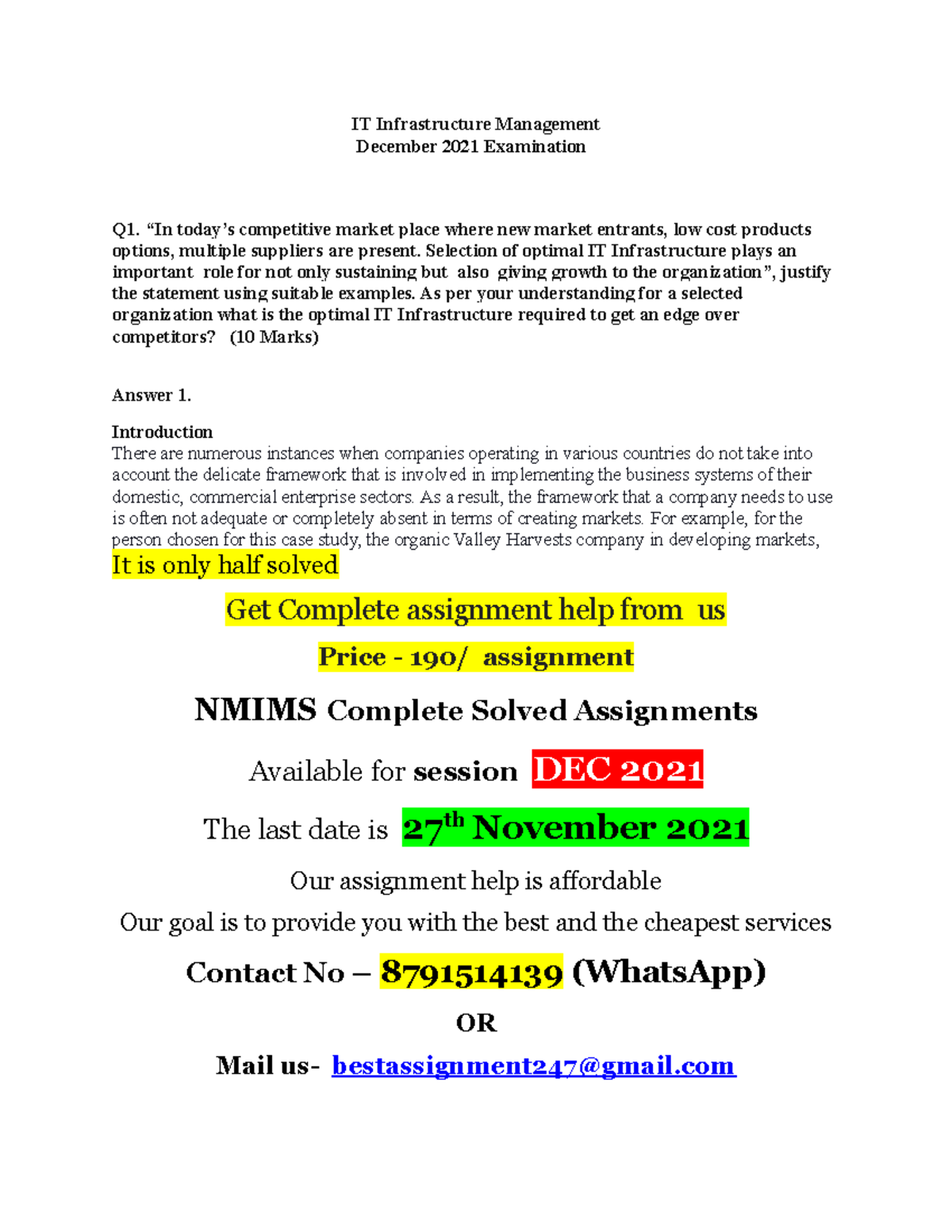 IT Infrastructure Management DEC 2021 1 - information techbilogy - Studocu