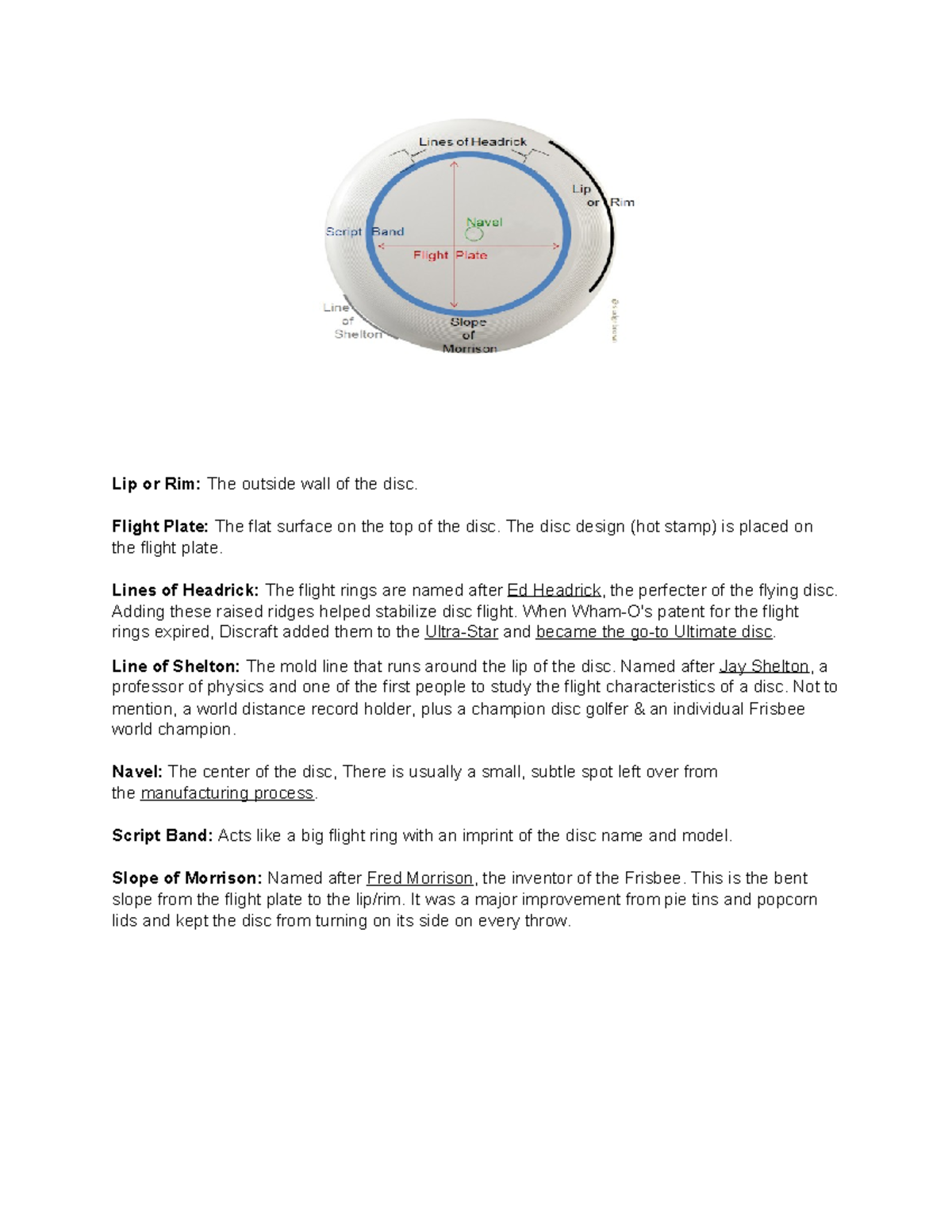 Ultimate- Handout - Lip or Rim: The outside wall of the disc. Flight ...