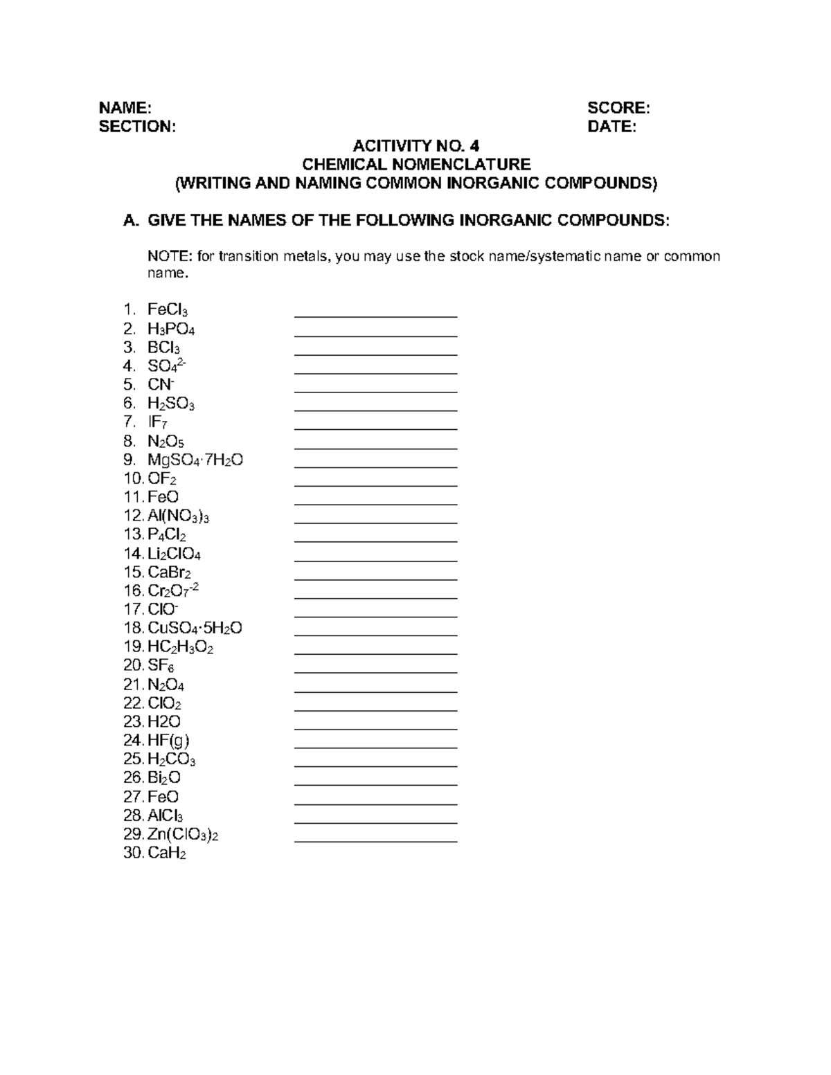 Activity-NO - thjhk - NAME: SCORE: SECTION: DATE: ACITIVITY NO. 4 ...