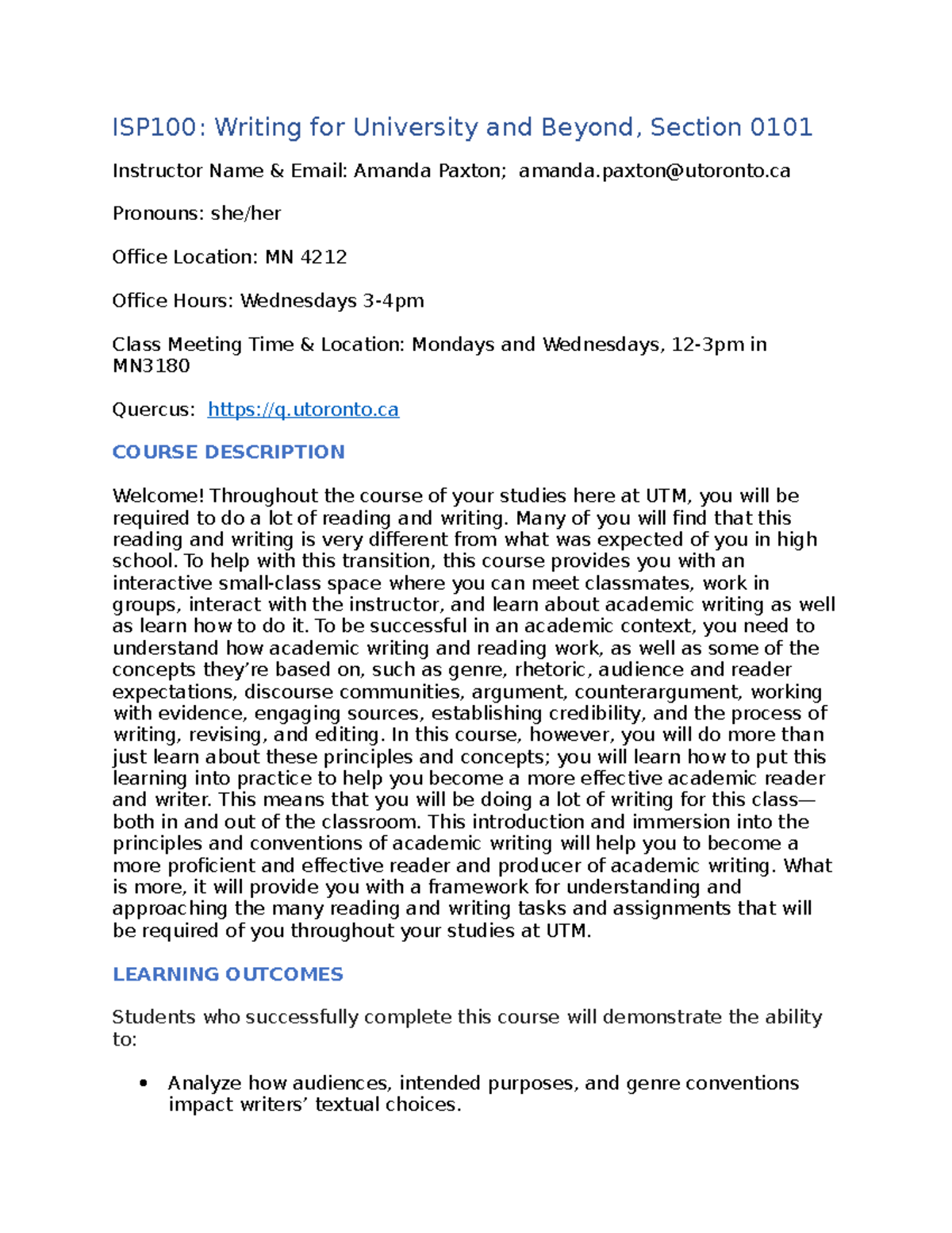 32090 20235 ISP100H5S LEC0101 - ISP100: Writing for University and ...