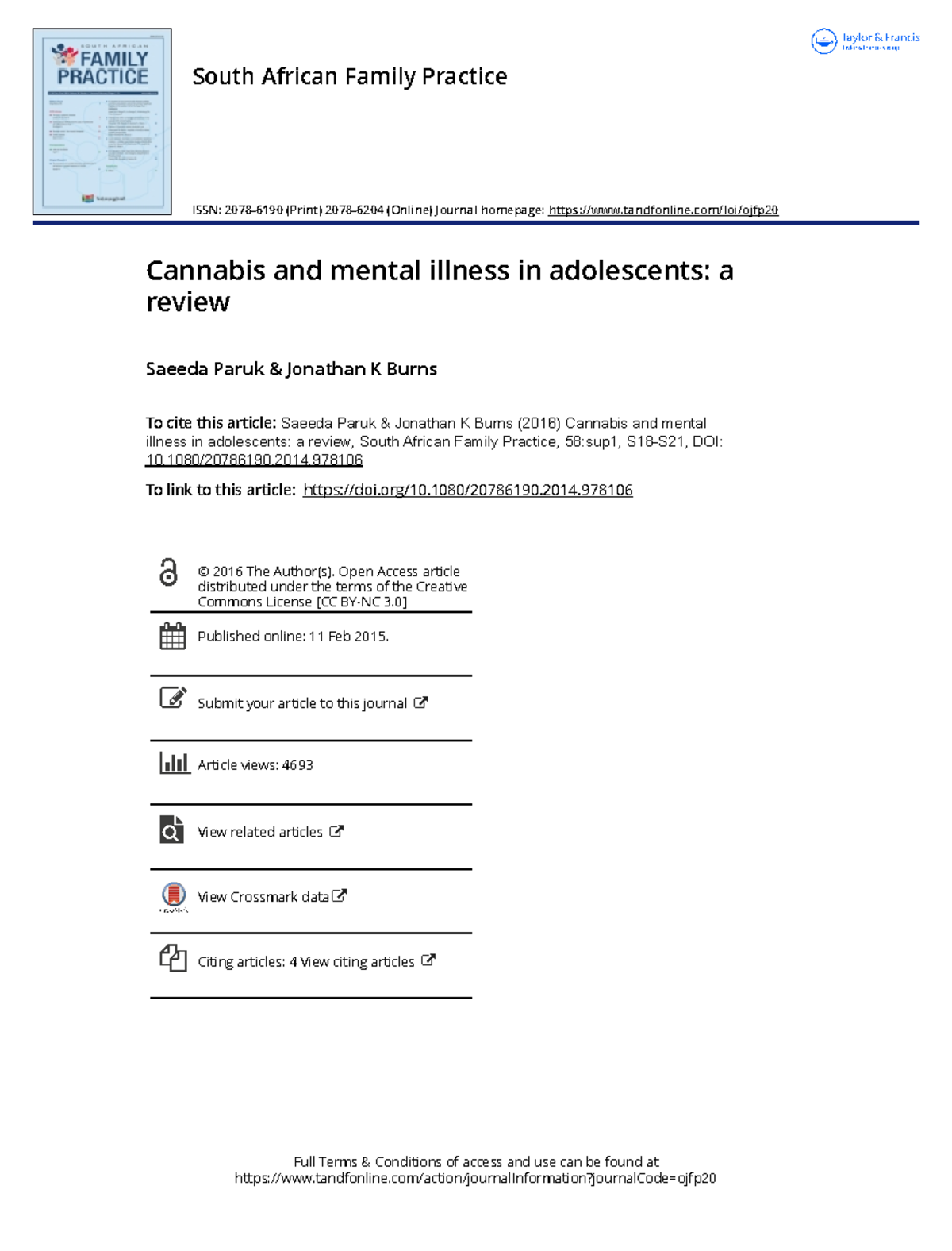 Cannabis and mental illness in adolescents a review - 1080/20786190. To ...