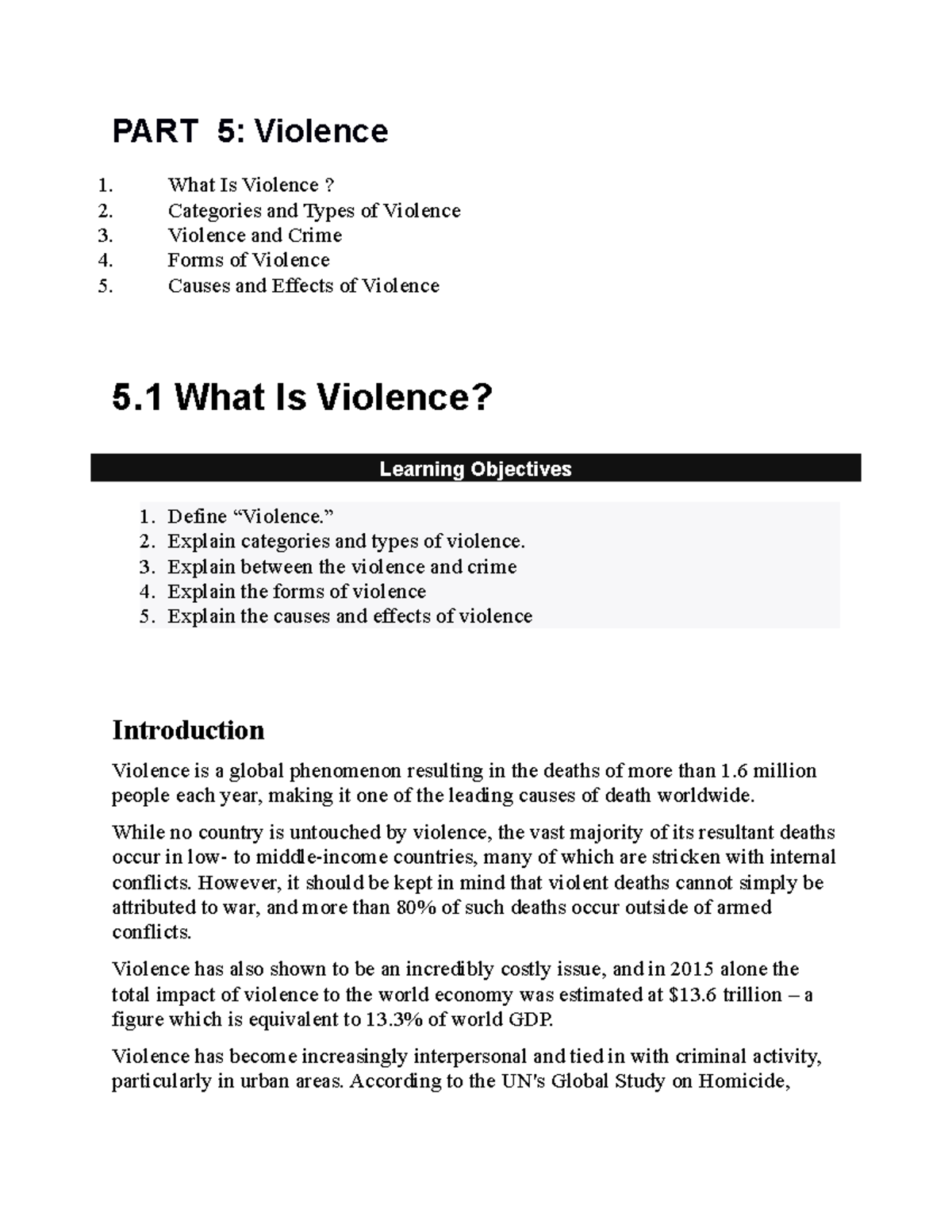 5. Violence Final - set it exams - PART 5: Violence 1. What Is Violence ...