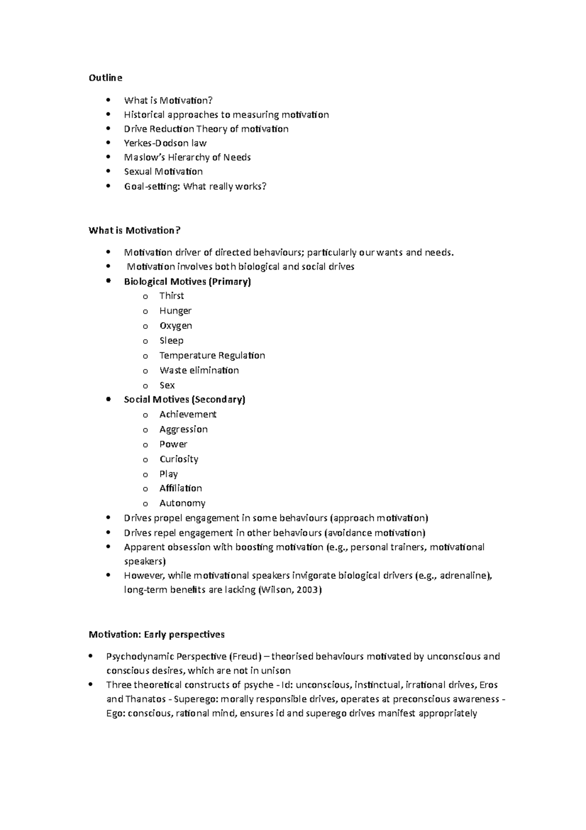 Motivational Theories of Psychology - Outline What is Motivation ...