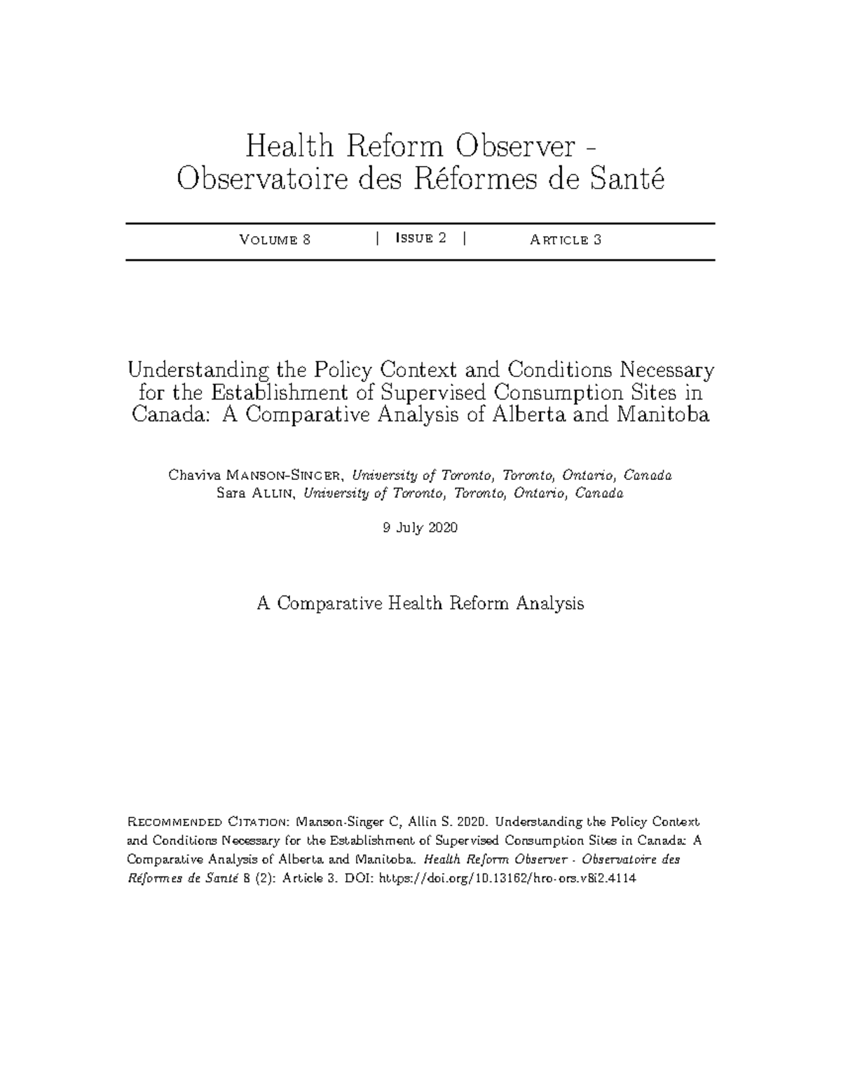 Policy harm reduction - rewg - Health Reform Observer - Observatoire ...