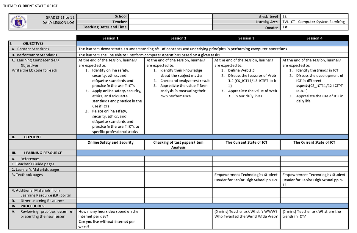 Pdfcoffee - for CSS ncII assessment - THEME: CURRENT STATE OF ICT ...
